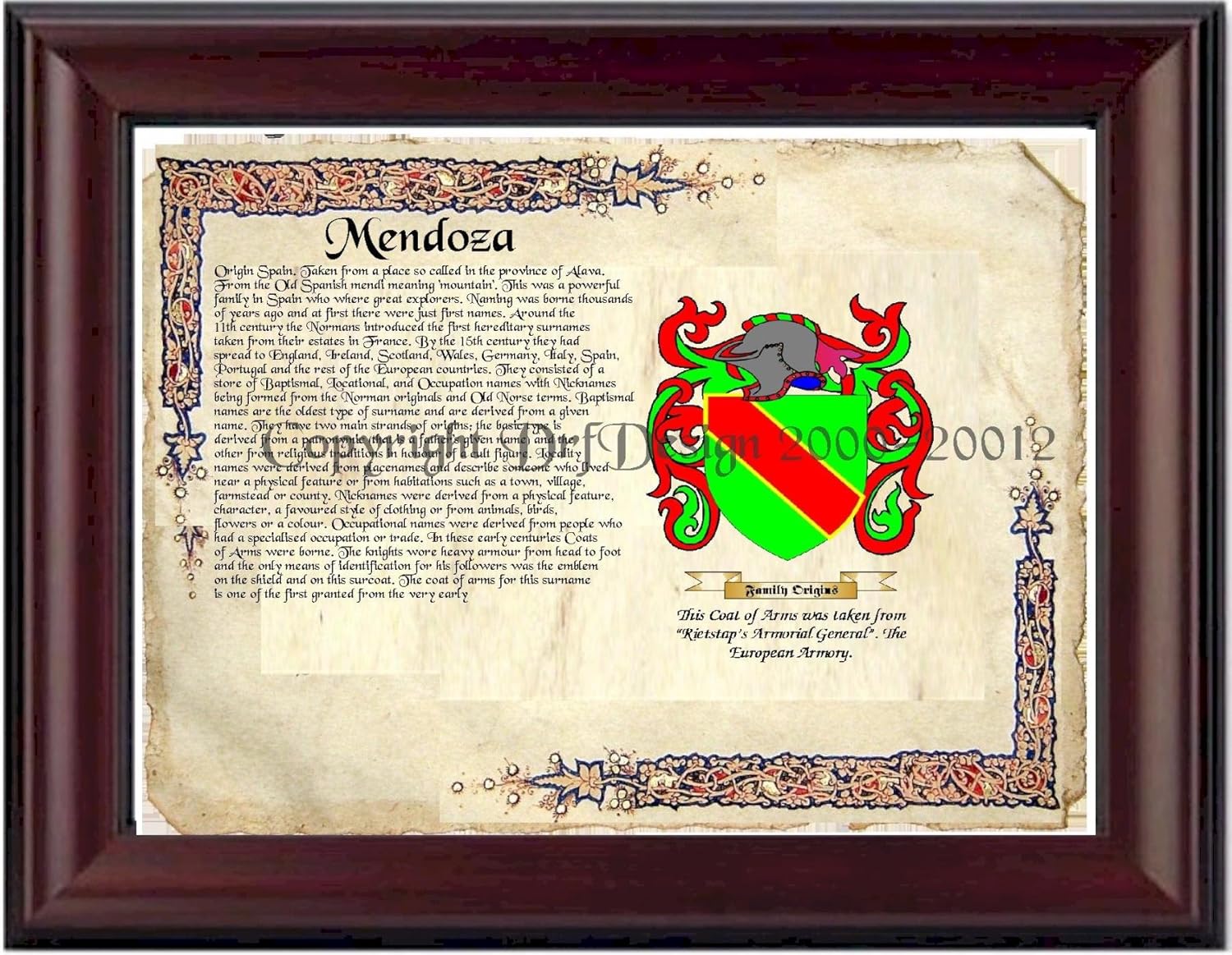 Amazon.com: DRFdesign Mendoza Coat of Arms/Family Crest on Fine Paper ...