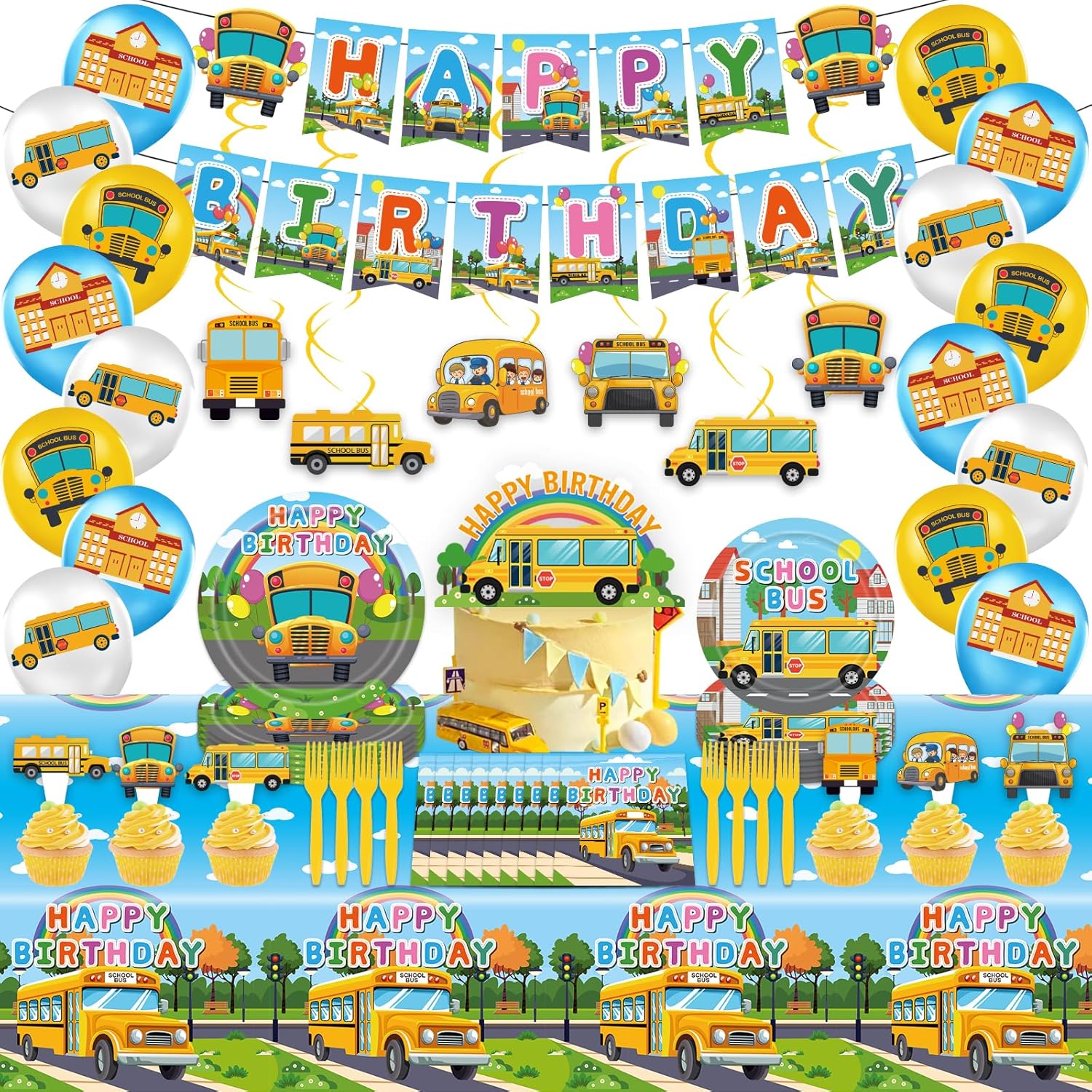 Amazon.com: 98pcs School Bus Themed Party Decorations, Boys Girls ...