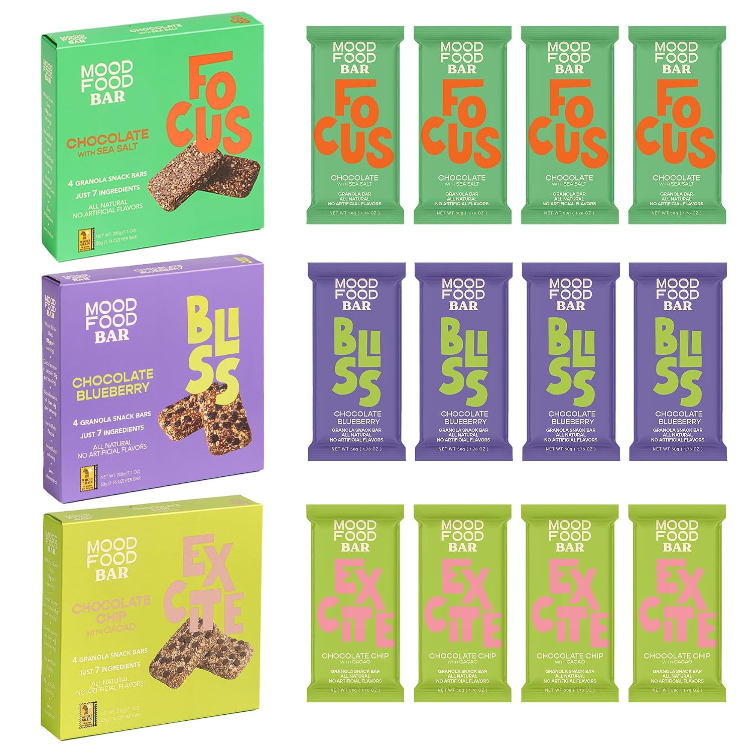 Amazon.com: MOOD FOOD BAR Chocolate Lovers Variety Pack Granola Bars ...