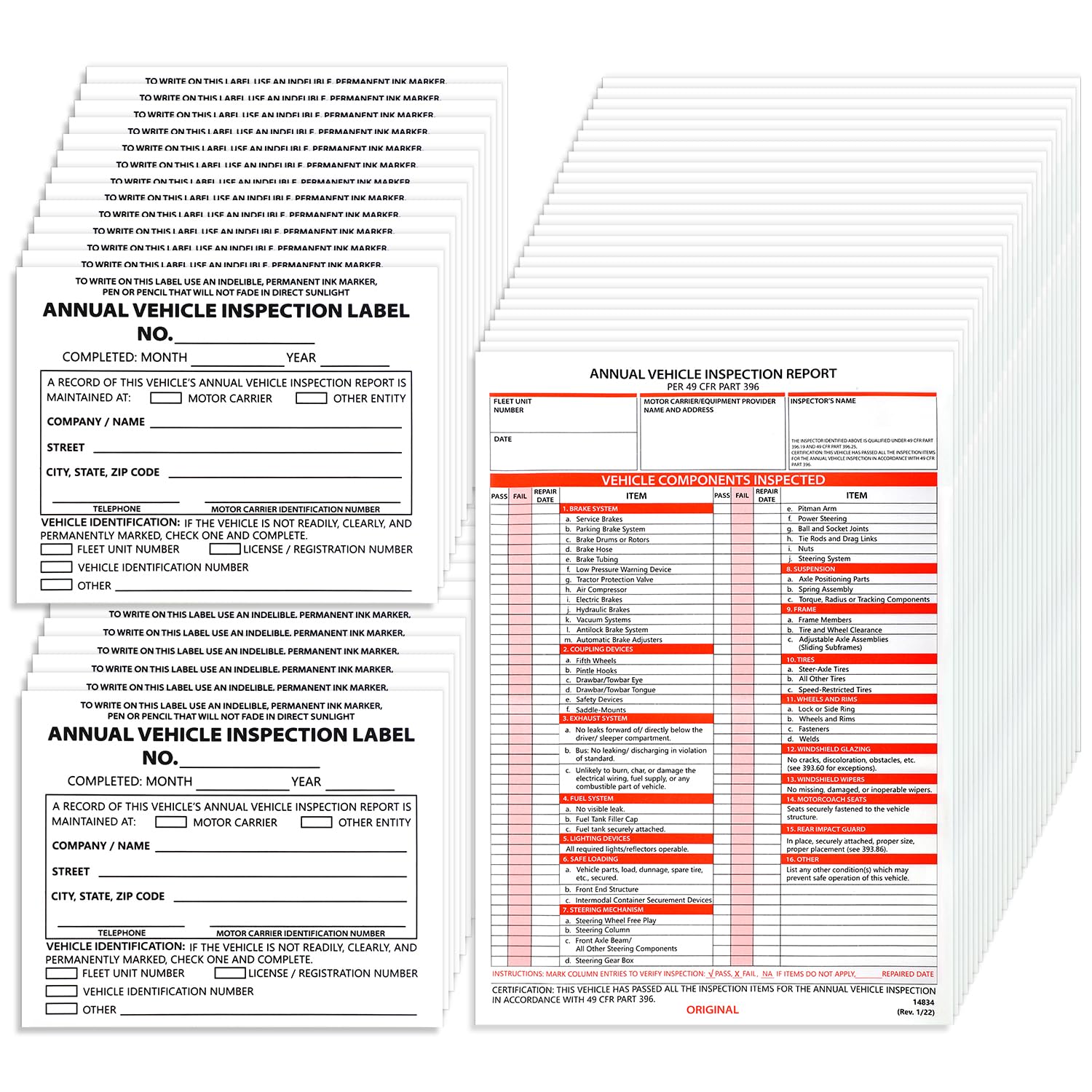 49 CFR 396 GotSafety DOT Annual Vehicle Inspection Forms & Stickers ...