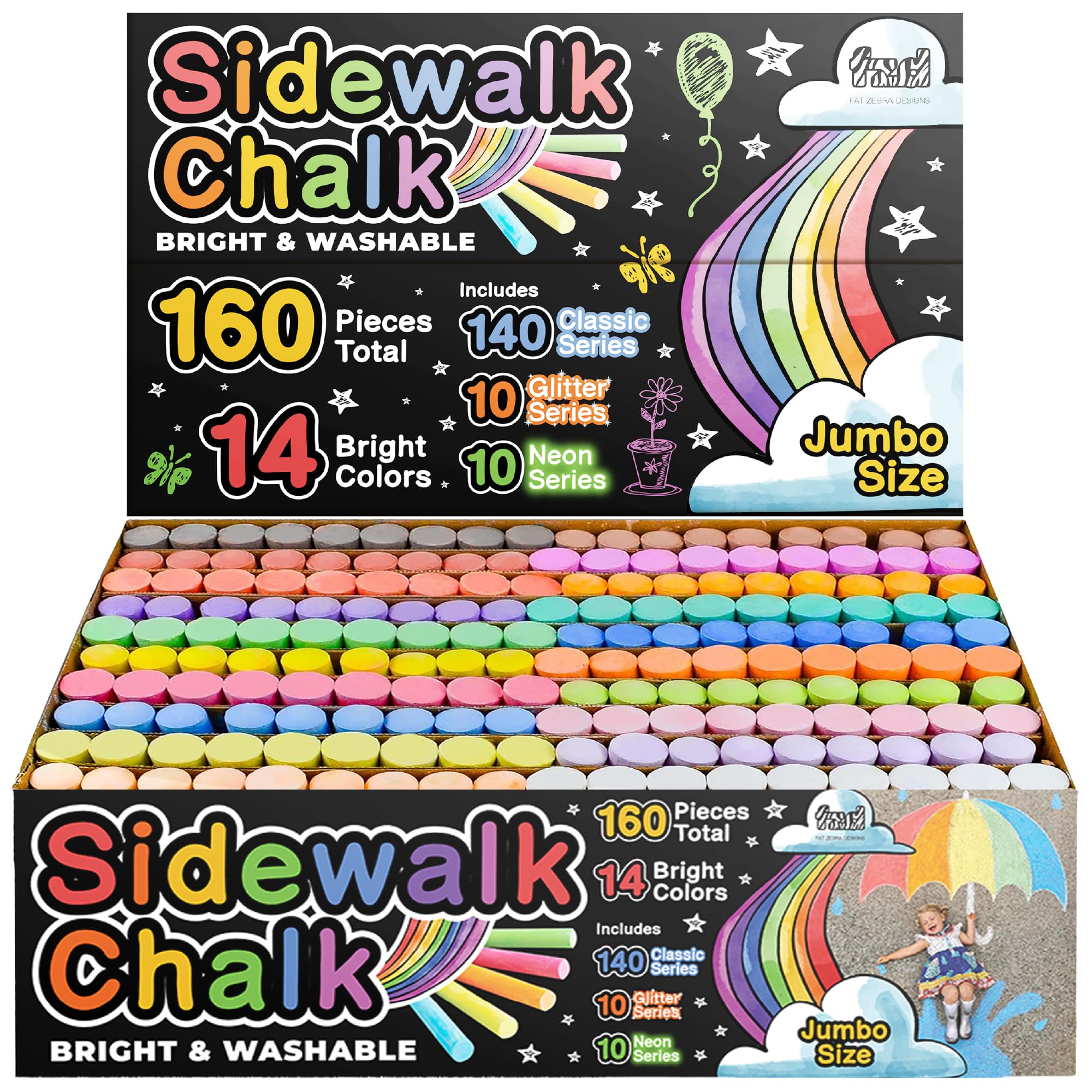 Amazon.com: 160 Pcs Jumbo Sidewalk Chalk for Kids - Bulk Set with 140 ...