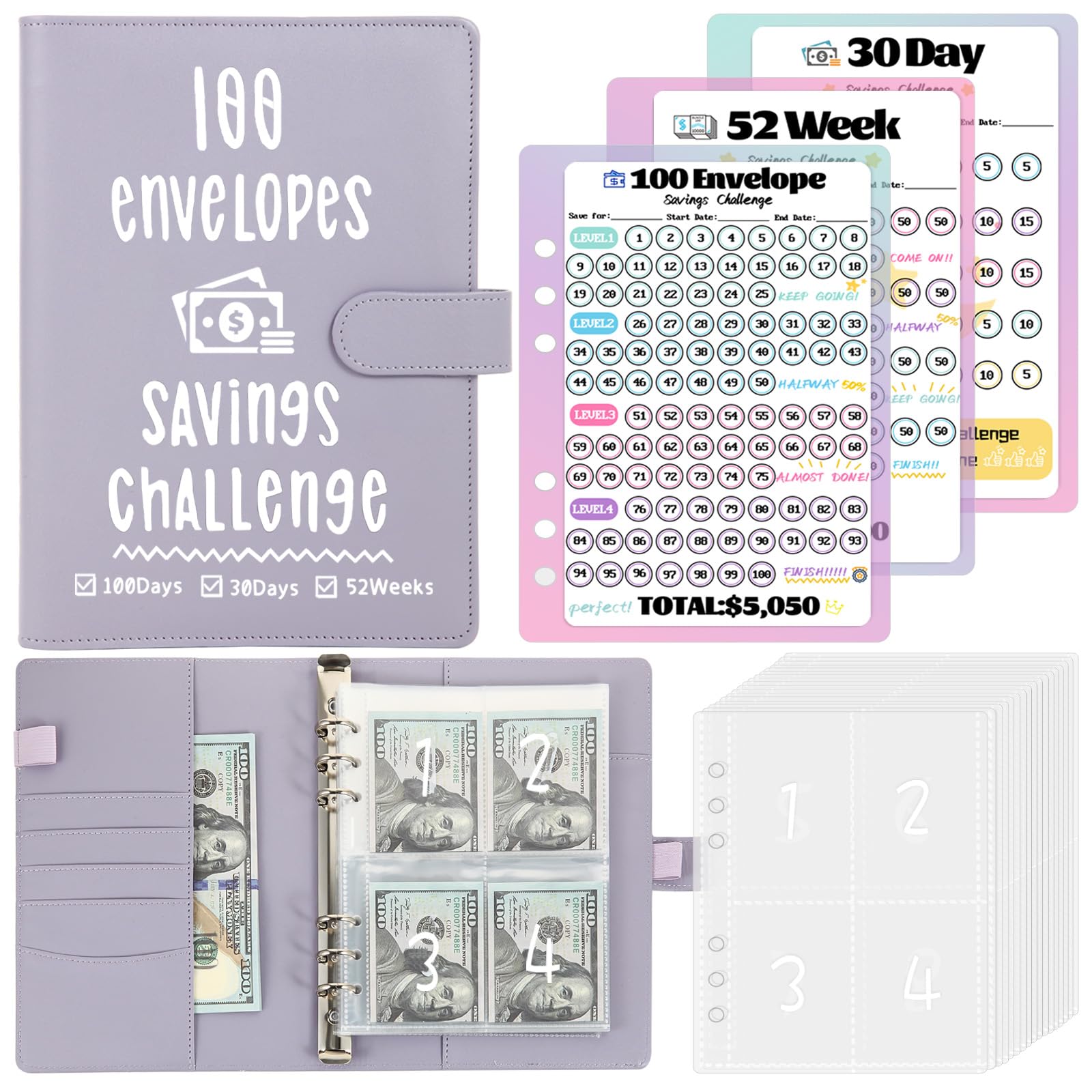 100 Envelopes Challenge Binder, Money Savings Challenges Book to Save ...