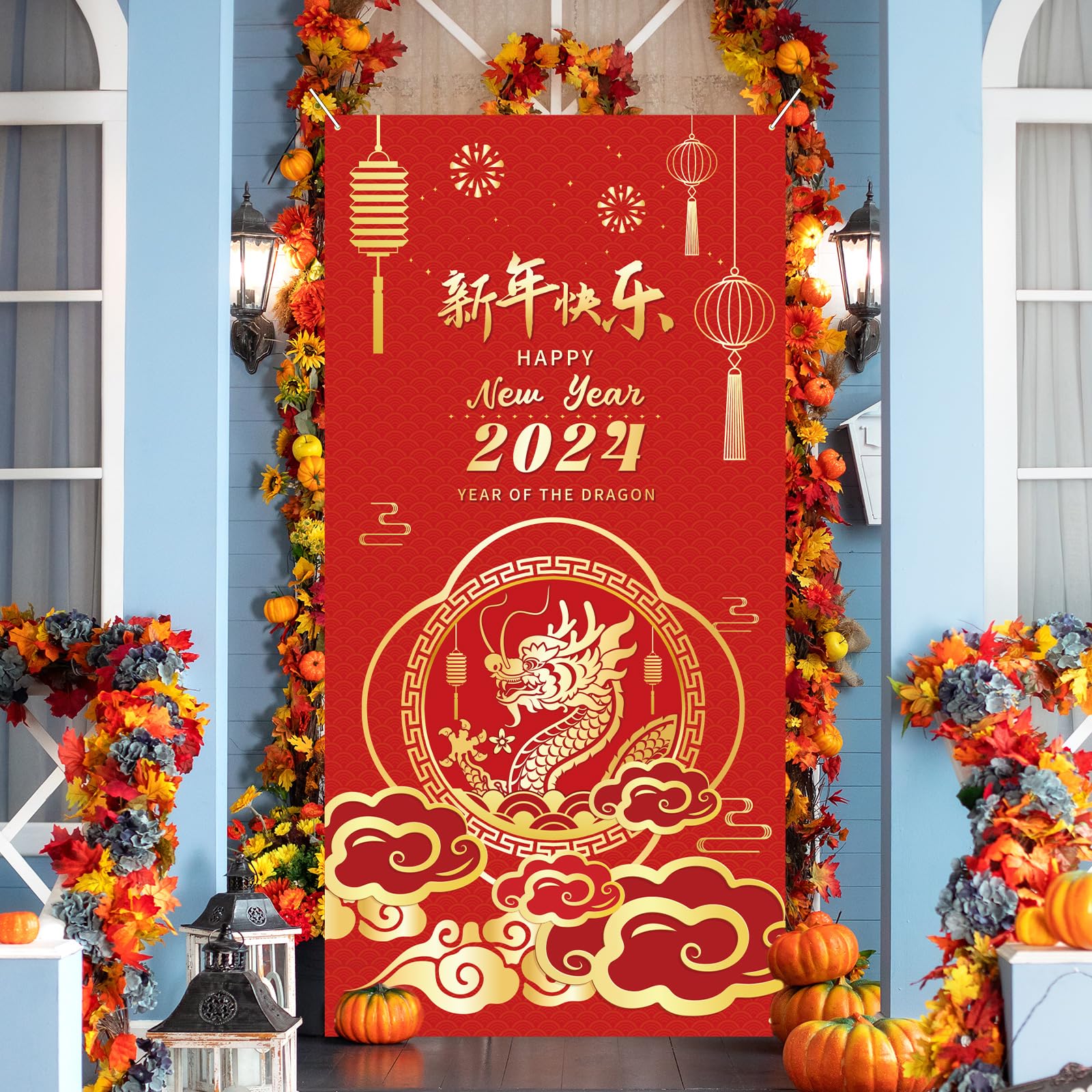 2024 Chinese New Year Banner, Year of The Dragon Banner Red Happy ...