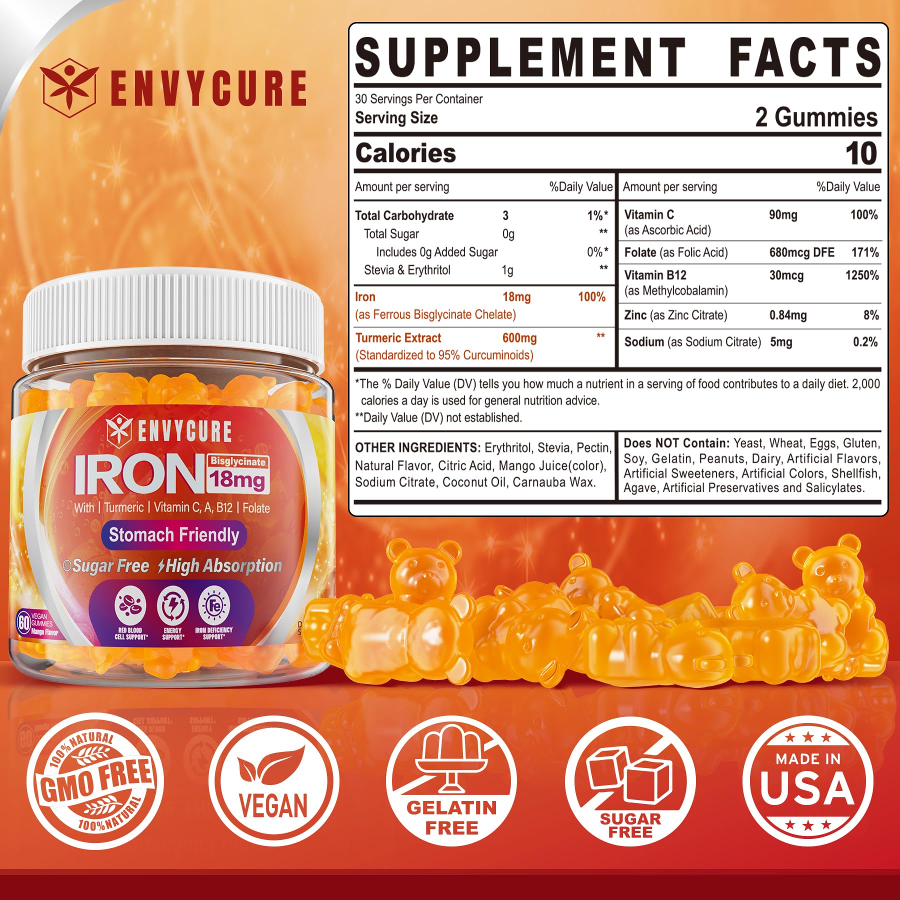 Snapklik.com : Sugar Free Iron Gummies 18mg For Women Men, Iron ...