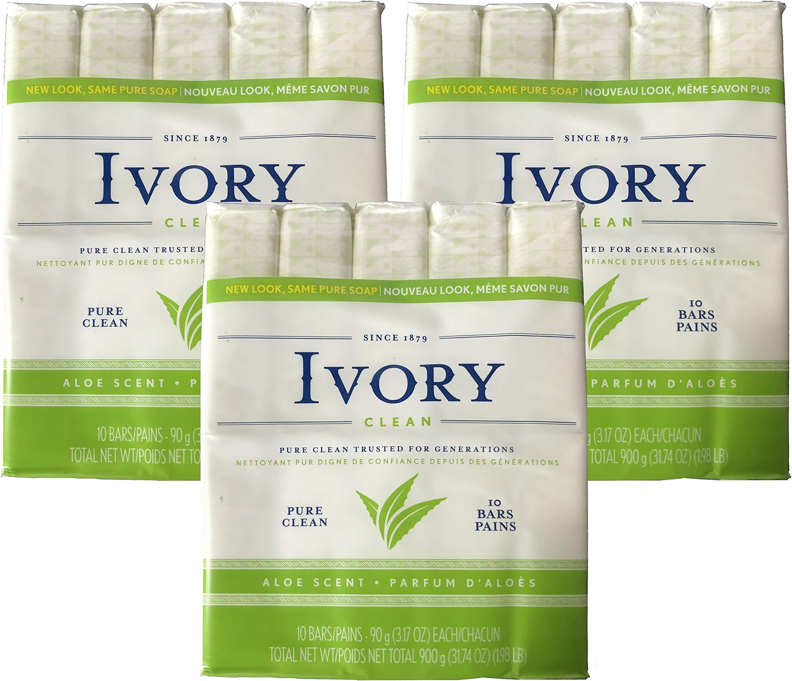 Amazon.com : Ivory Soap, Pure Clean, 3.17 oz Bars, 10 each, Pack of 3 ...