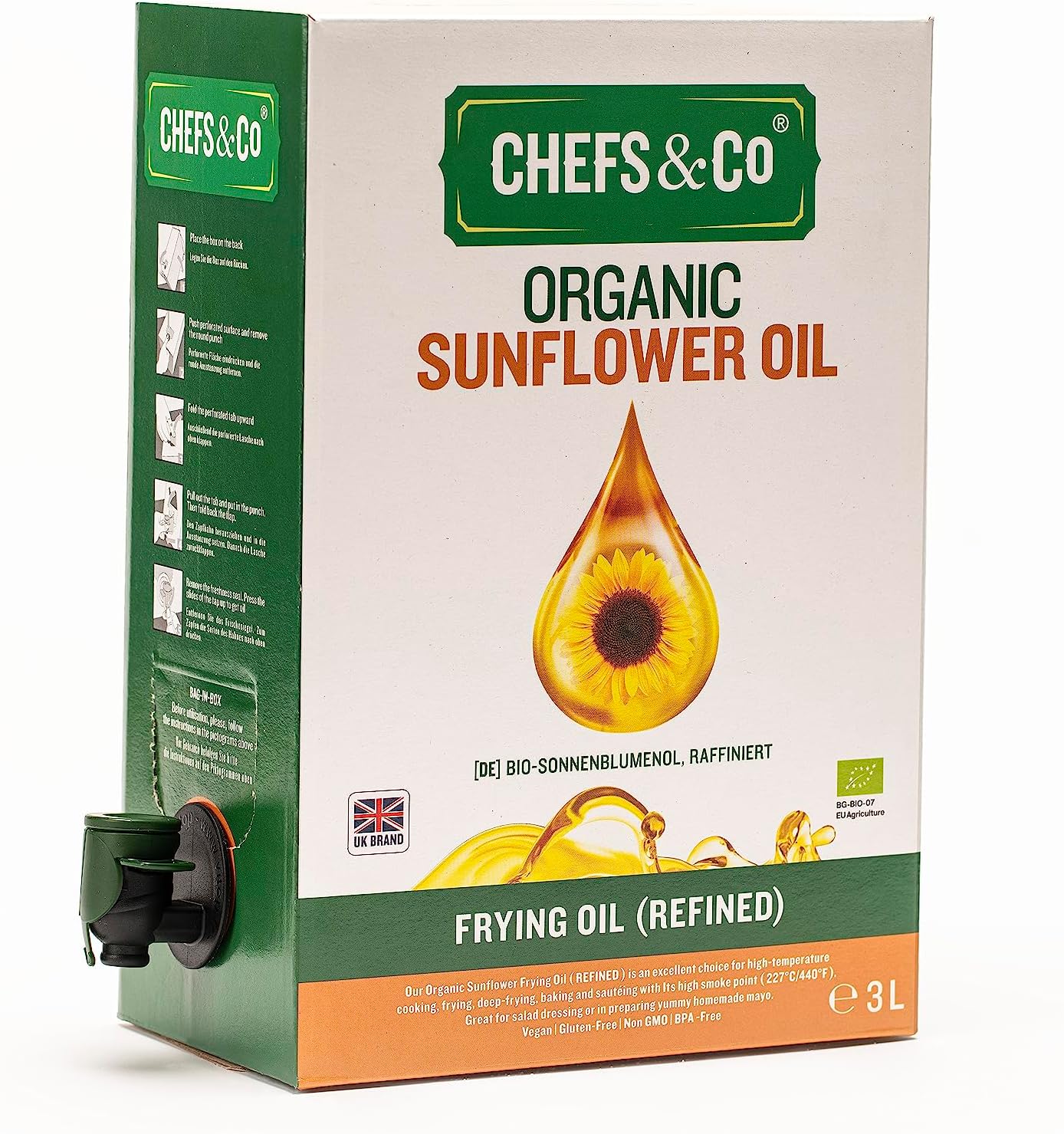 CHEFS & CO Organic Sunflower Oil | Plant-Based Oil | Ideal for Baking ...