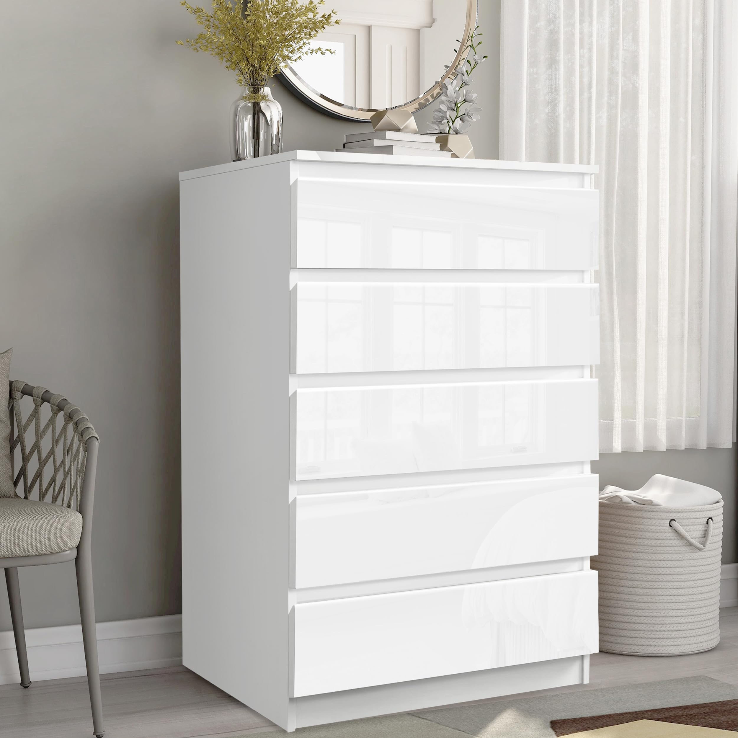 Blisswood High Gloss Chest of Drawer, 5 Drawer Bedroom Chest of Drawer ...