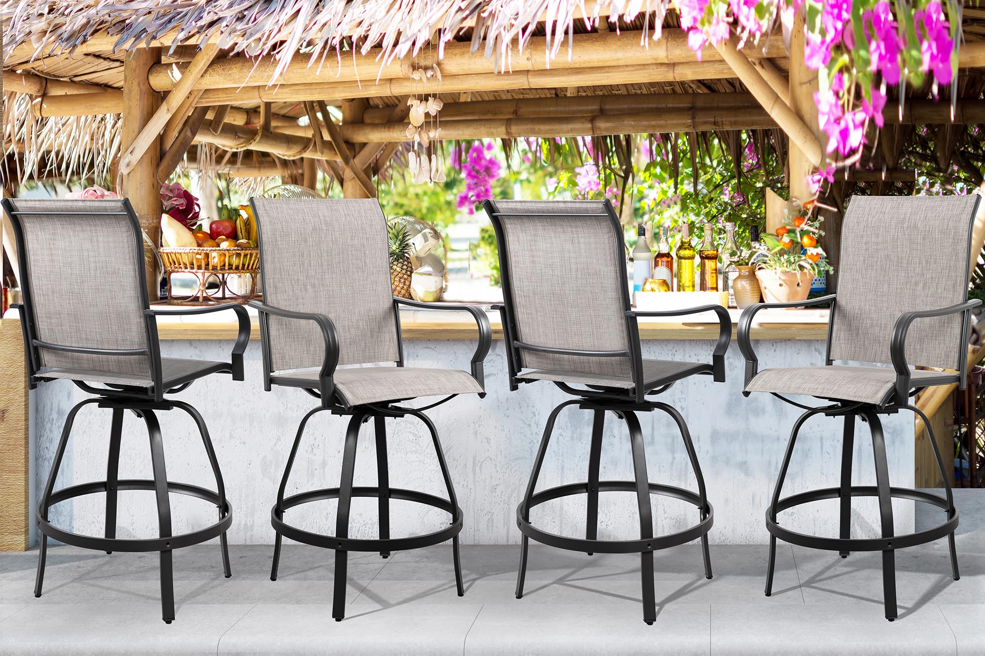 Snapklik.com : Shintenchi 4 Piece Outdoor Swivel Bar Stools, Patio ...