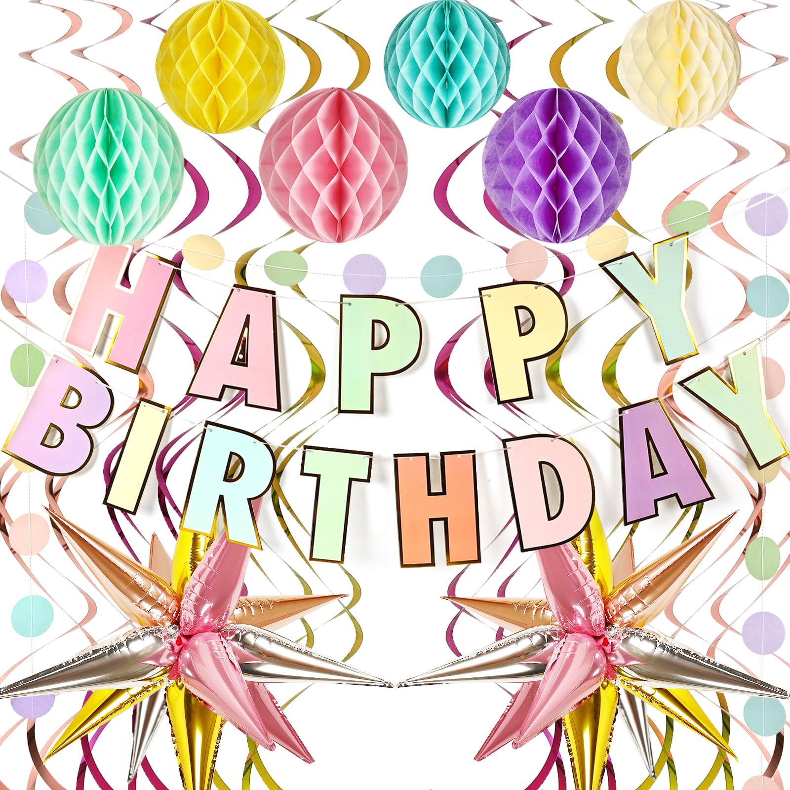 Amazon.com: Birthday Decorations Macaron Happy Birthday Banner Kit with ...
