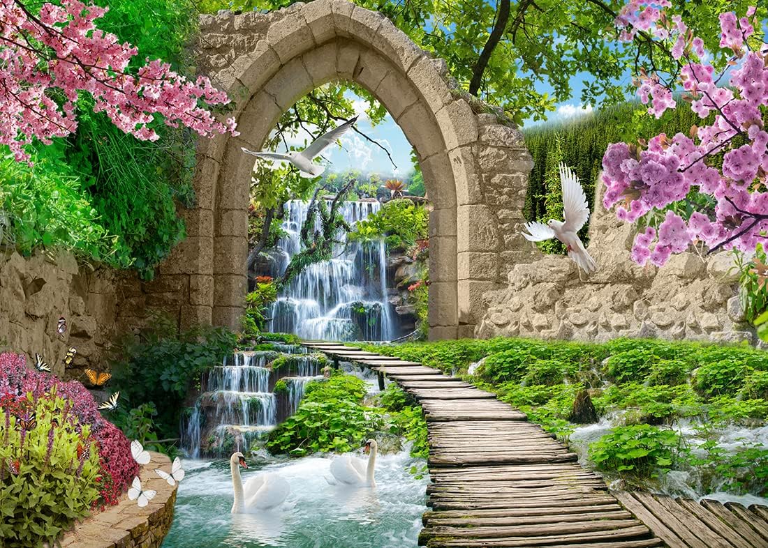 Amazon.com : BELECO 7x5ft Fabric Romantic Garden Backdrop Mountain ...