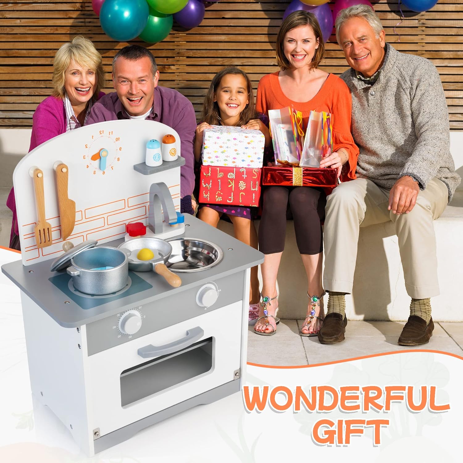 Wooden Toy Kitchen Set for Kids, Toy Kitchen Playset with Removable ...