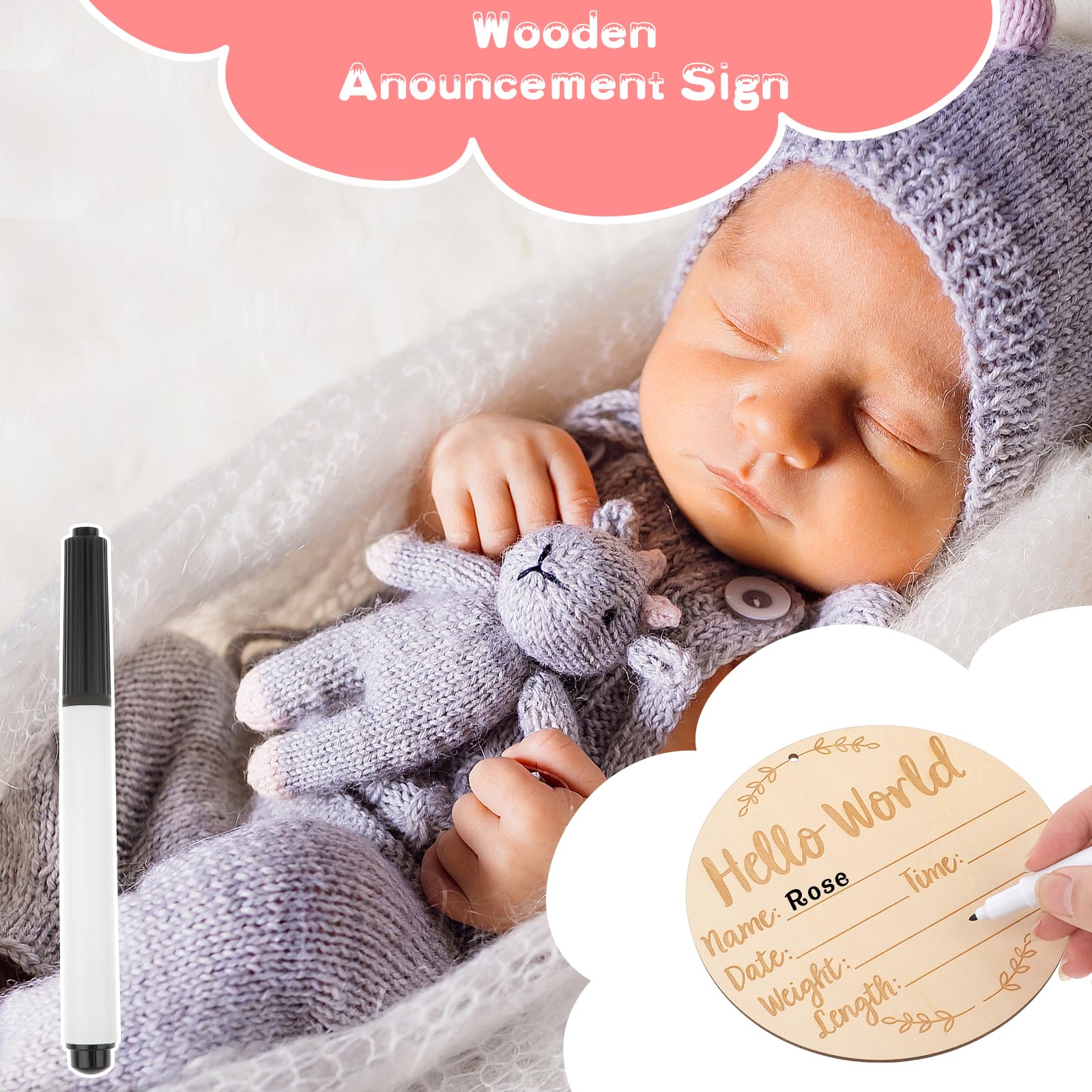 Snapklik.com : Wooden Baby Announcement Sign 5.9 Inch Round Birth ...