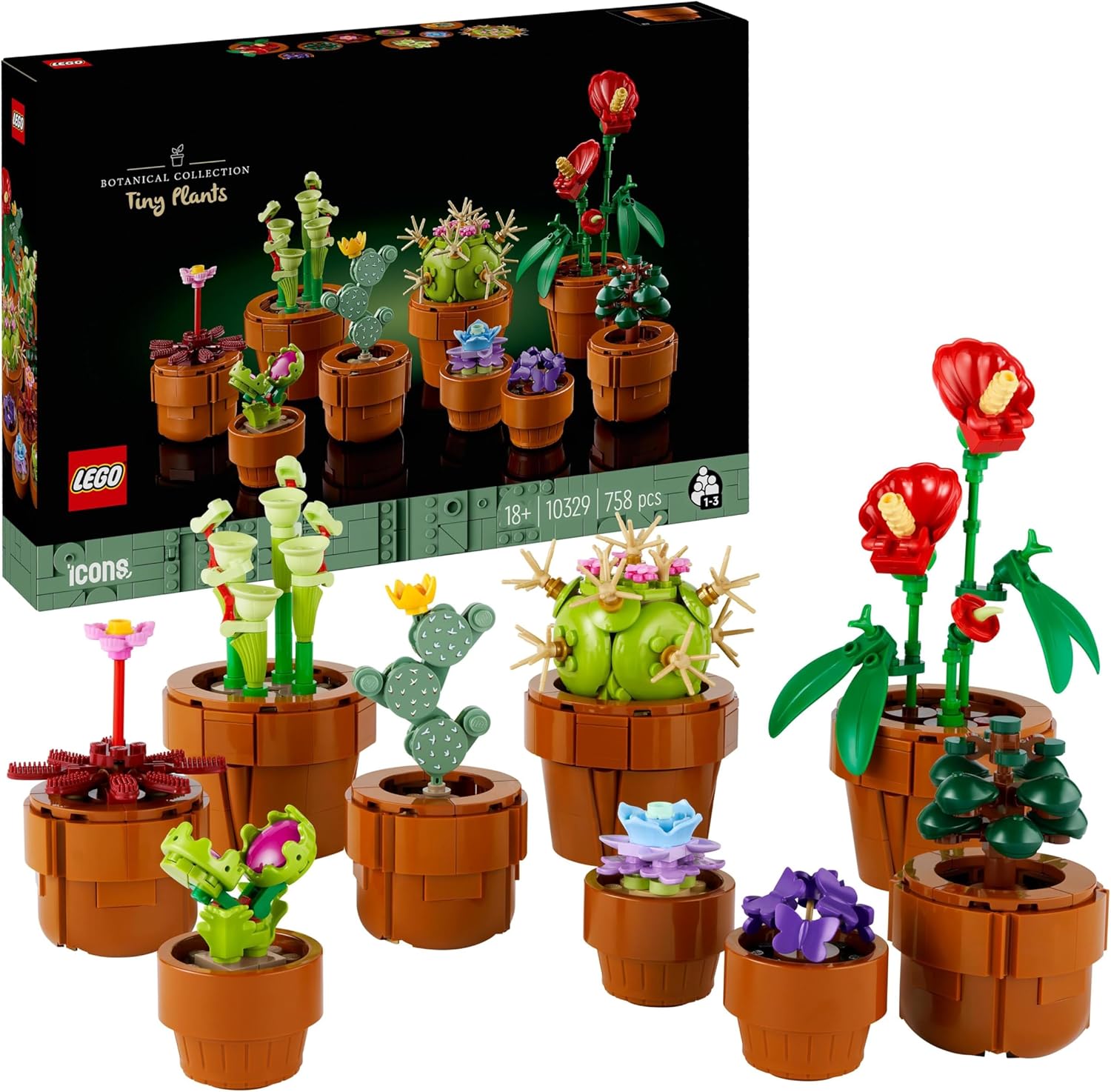 LEGO 10329 Icons Mini Plants, 9 Artificial Flowers for Building ...