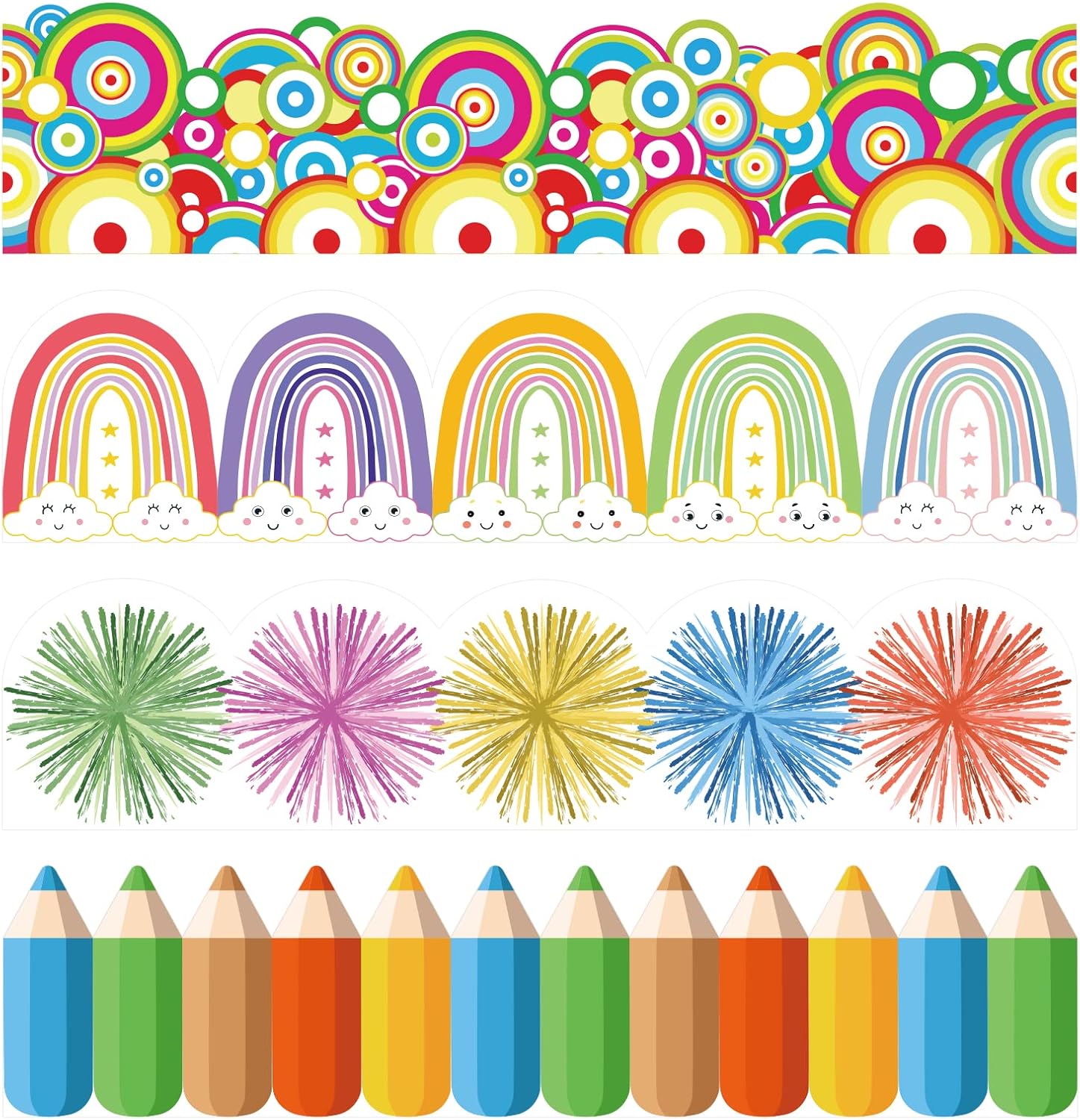 Amazon.com: 80 Pcs Colorful Bulletin Board Borders Pencil Rainbow ...