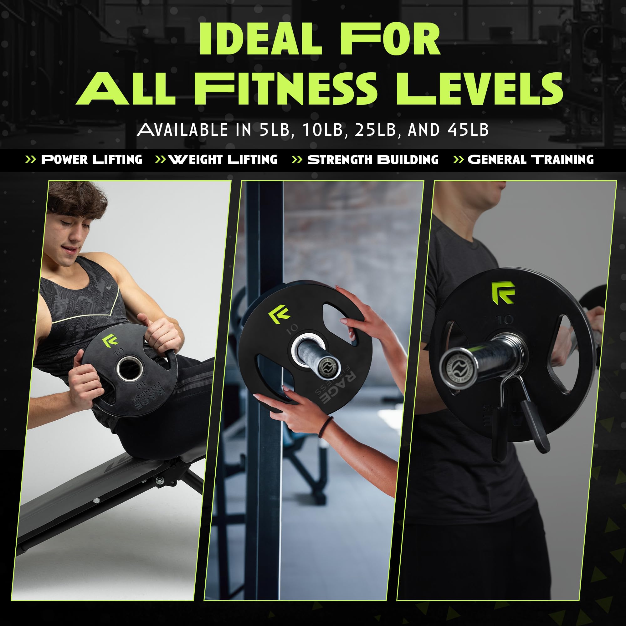 Snapklik.com : Rage Fitness Cast Iron Weight Plates, Rubber Coated, 2 ...