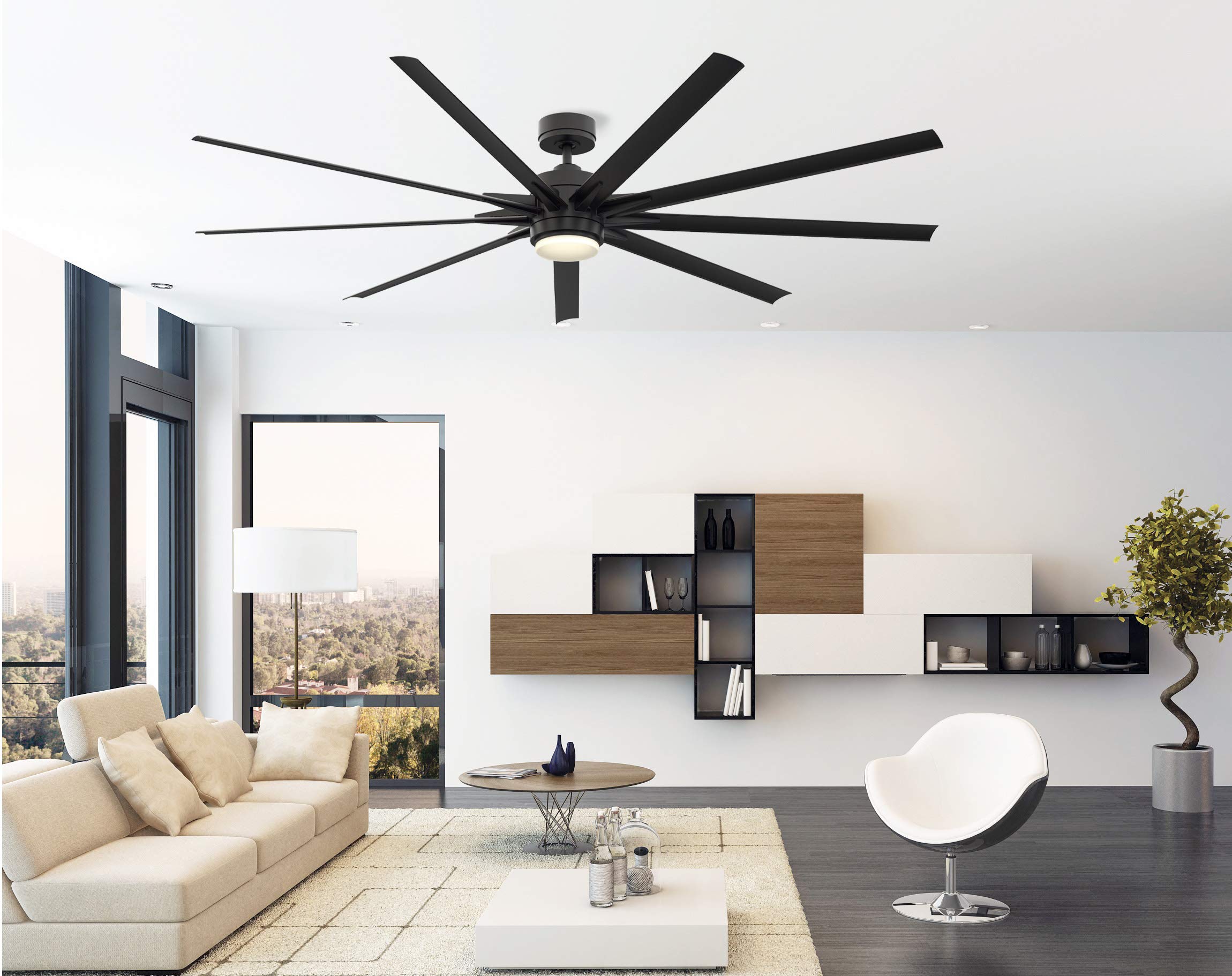 Fanimation FPD8159BLW Odyn Ceiling Fan with LED Light Kit, 84", Black