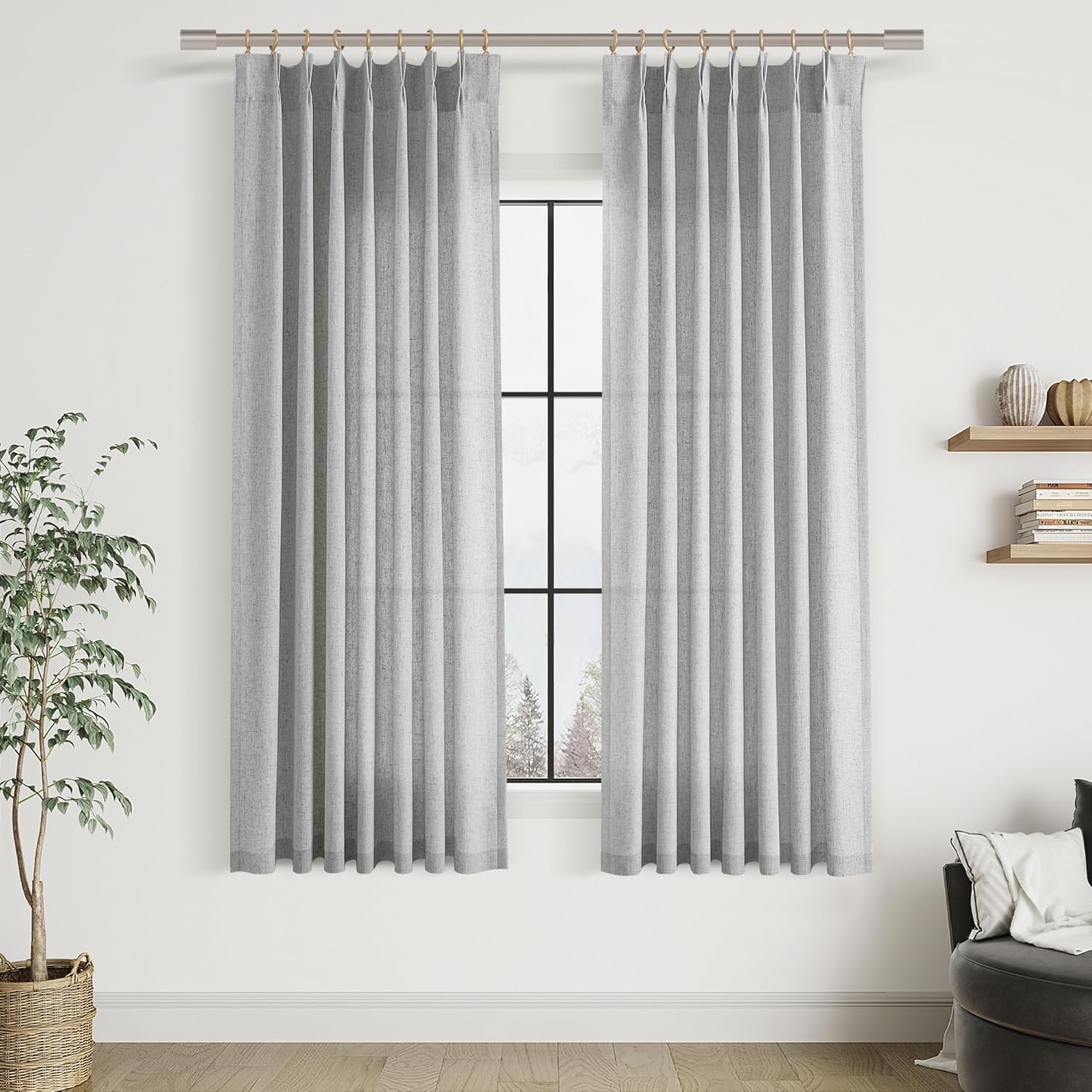 Amazon.com: Gray Pinch Pleated Linen Curtains 63 Inch Length for Dining ...