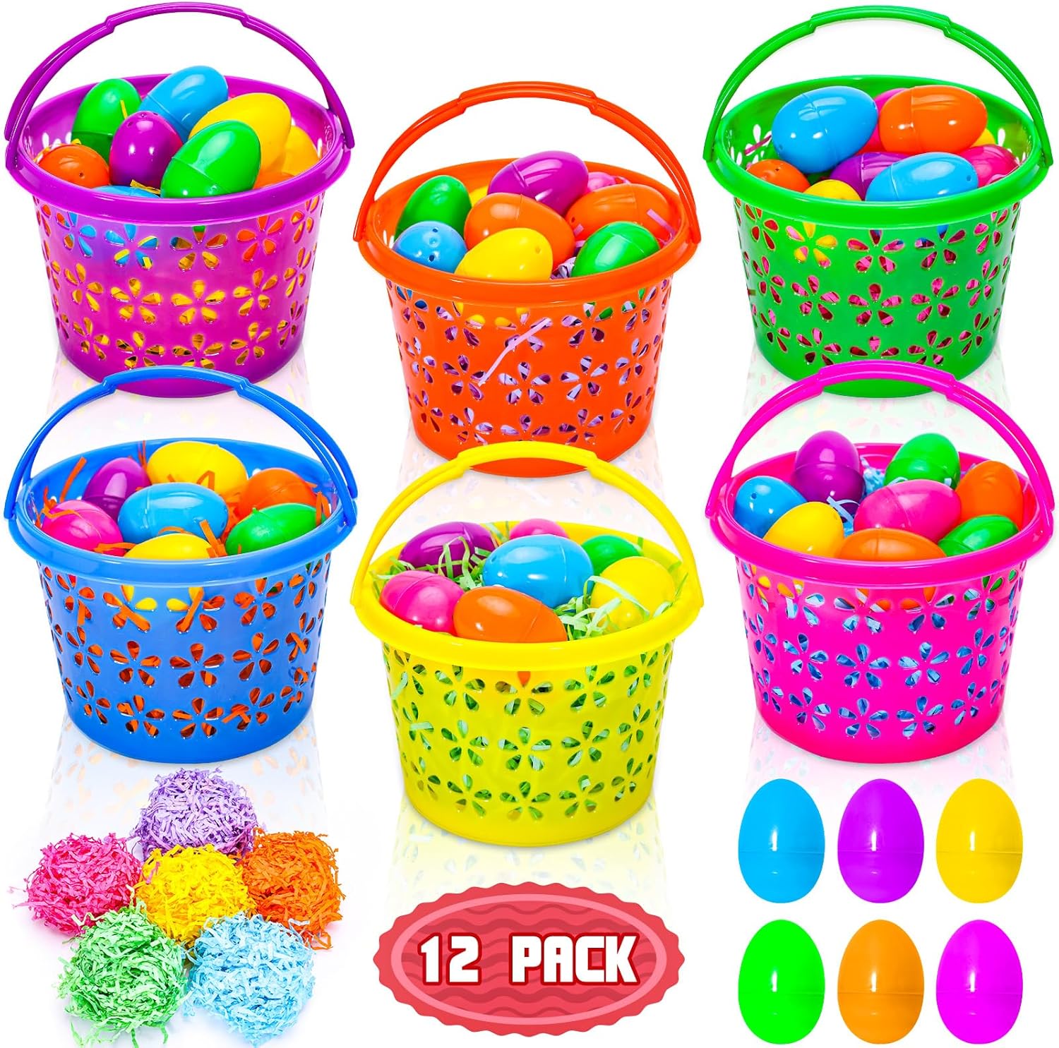 Amazon.com: 12 Pack Easter Baskets for kids with 36Pcs Easter Eggs ...