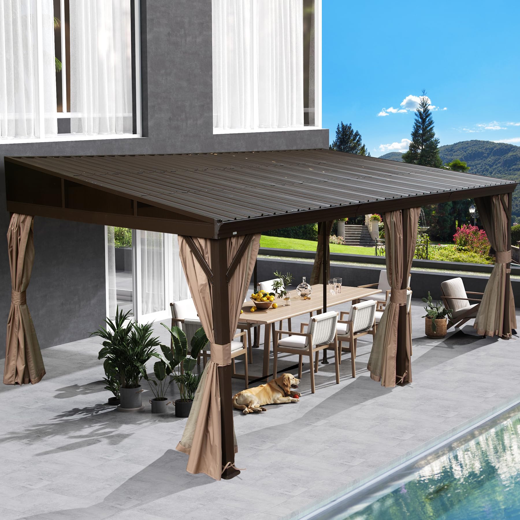 Amazon.com : Domi 12x20FT Lean to Gazebo, Outdoor Hardtop Wall Mounted ...