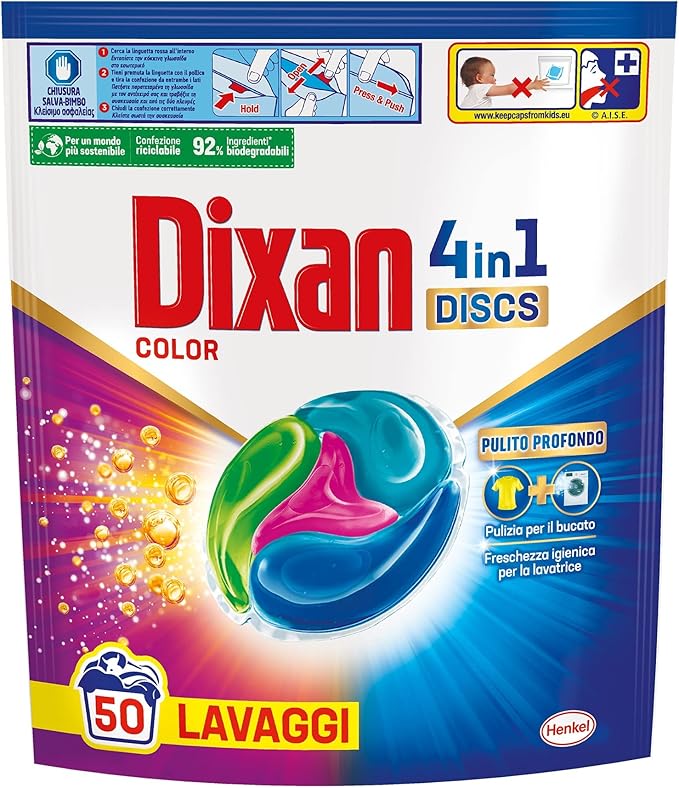 Dixan Discs Color, Detersivo Lavatrice in Capsule, 50 capsule (lavaggi ...