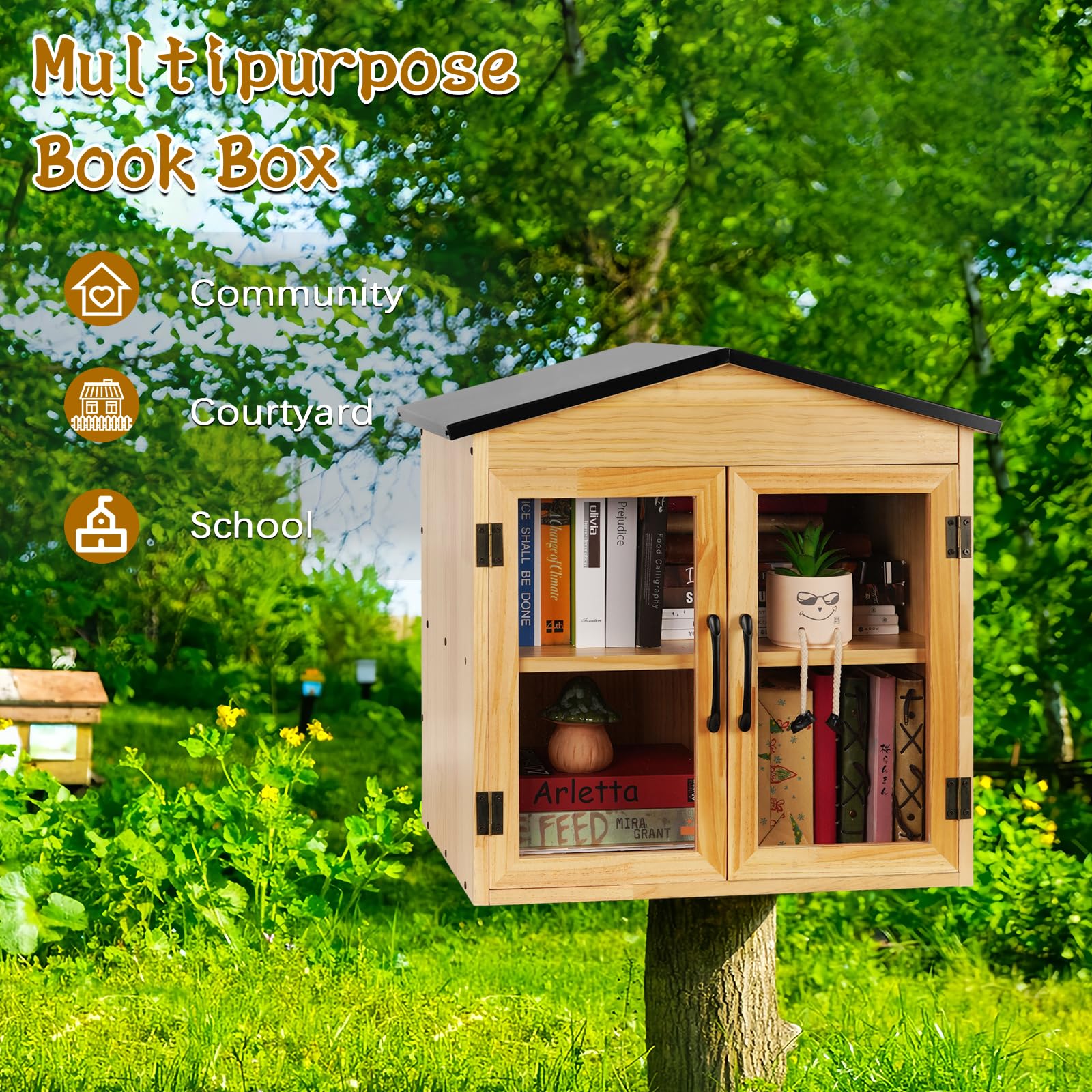 Outdoor Food Pantry Box Outdoor Library Box - Wood Book Sharing Cabinet ...