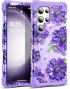 Amazon.com: SleekCover for Galaxy S25 Plus 5G Case,3 in 1 Oil Painting Flower Pattern Heavy Duty ...