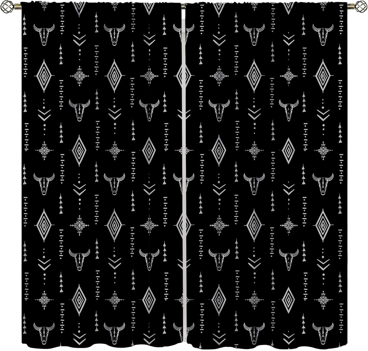 Amazon.com: SENRUEGT Aztec Tribal Print Window Curtain,Bohemian Bull ...