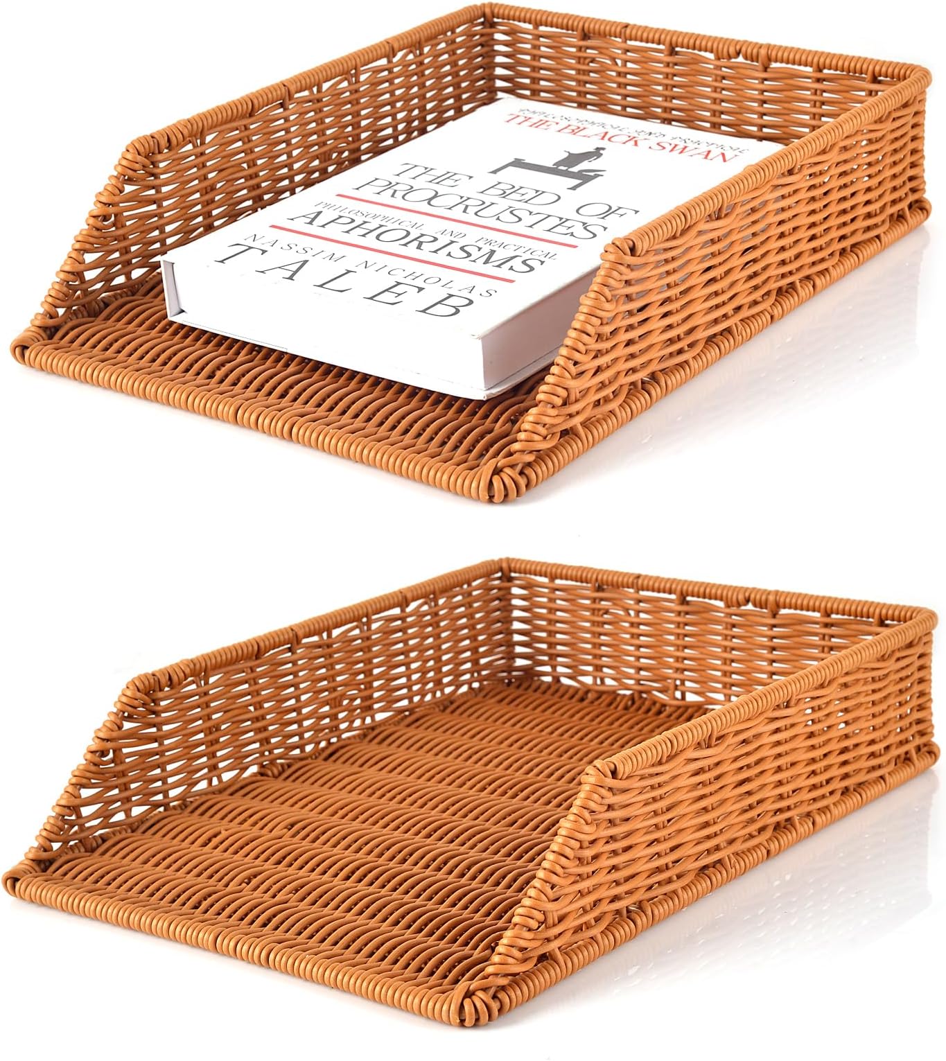 Amazon.com: 2 Pieces Rattan Desk Paper Tray Organizer Letter Paper ...