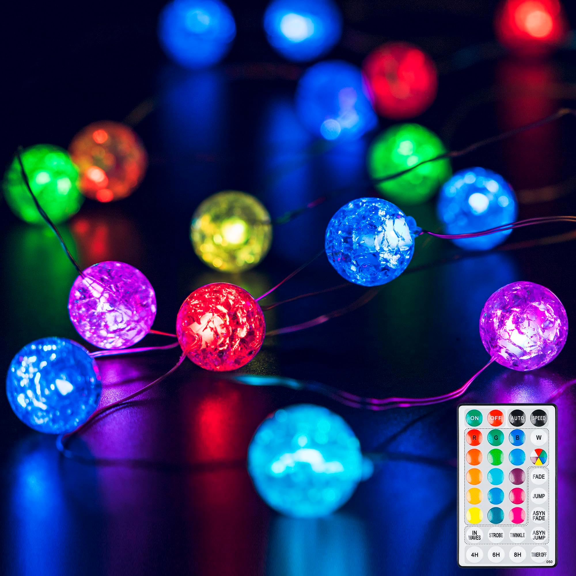 BEEWIN Globe String Lights for Bedroom,Crystal Crackle Ball Lights 17 ...