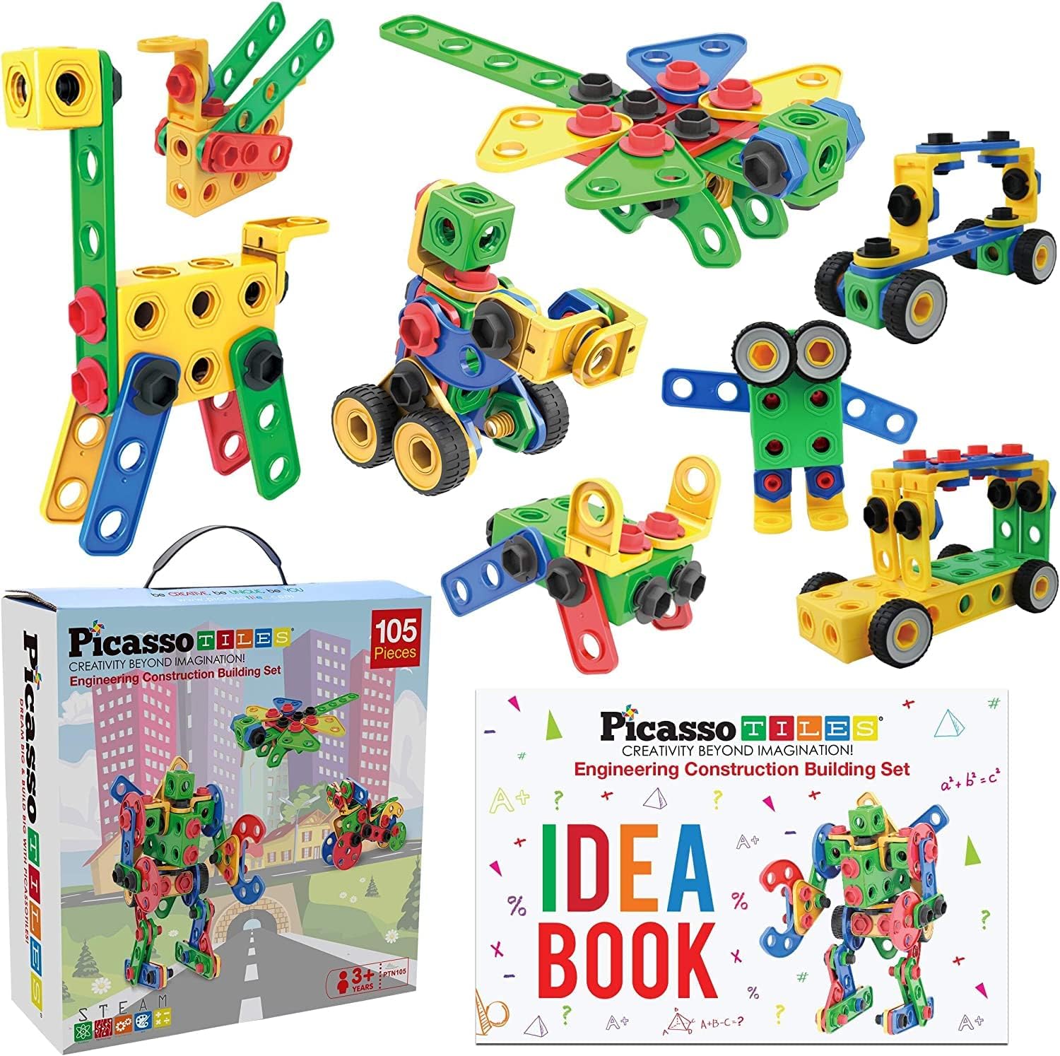 Amazon.com: PicassoTiles 2pc Race Track Truck Cars + 105pc Engineering ...