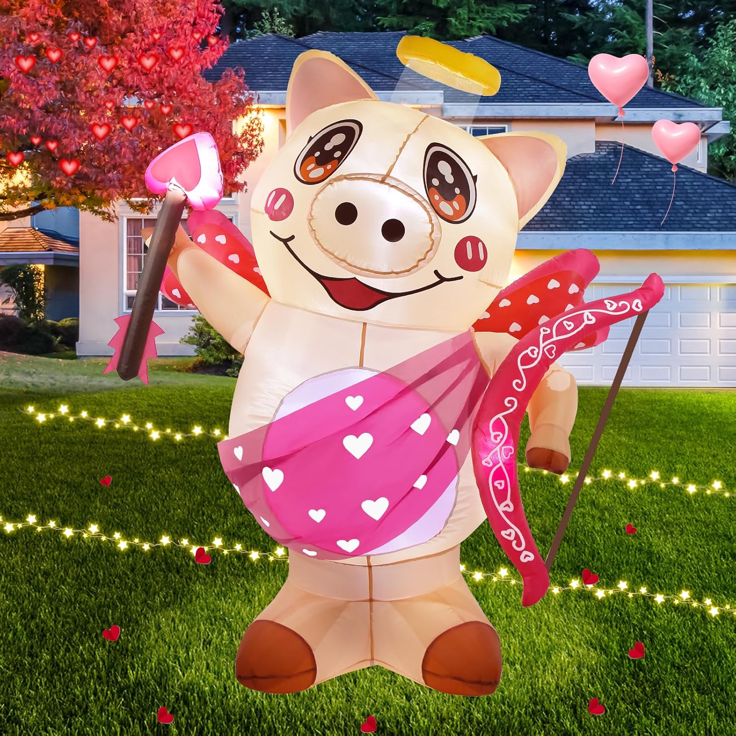 Amazon.com: Gardentime 5 FT Valentine‘s Day Inflatable Piggy Cupid Blow ...