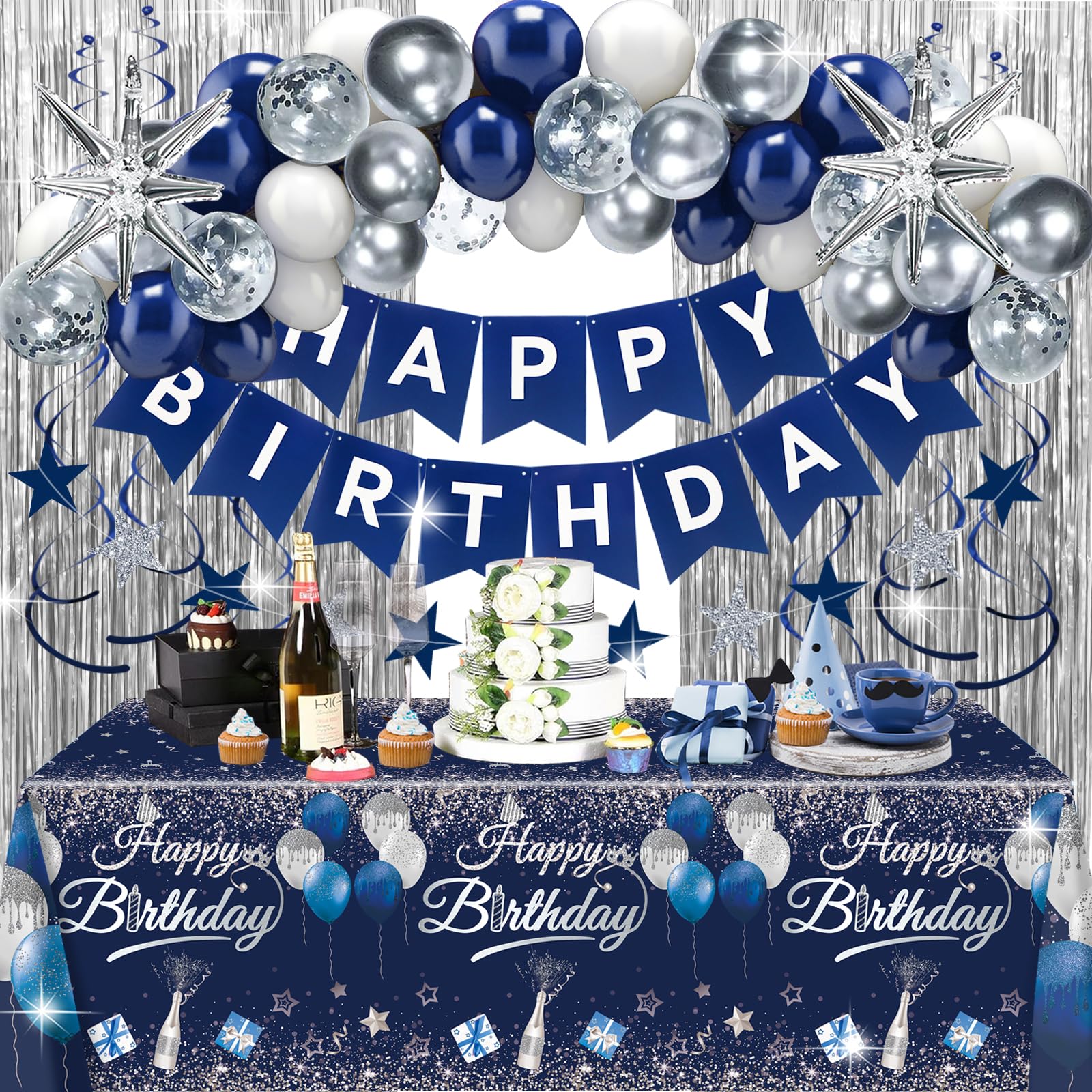Amazon.com: ADLKGG Blue Birthday Decorations for Men, Happy Birthday ...