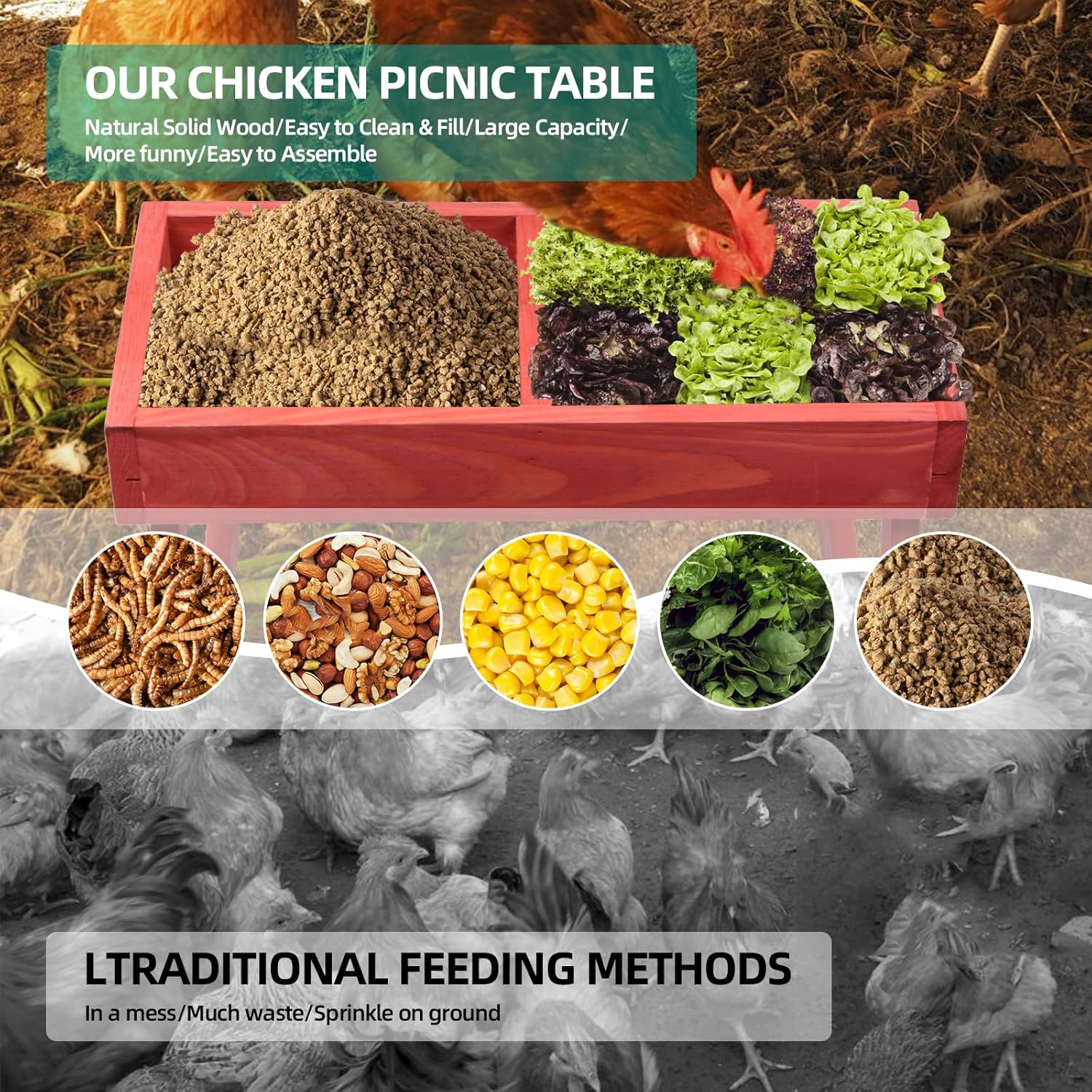 Mesa de picnic de pollo, comedero de pollo sin desperdicios hecho a ...