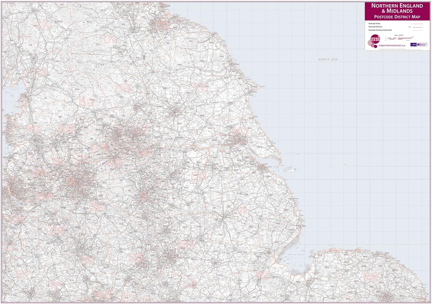 Northern England and the Midlands Postcode District Map (Laminated ...