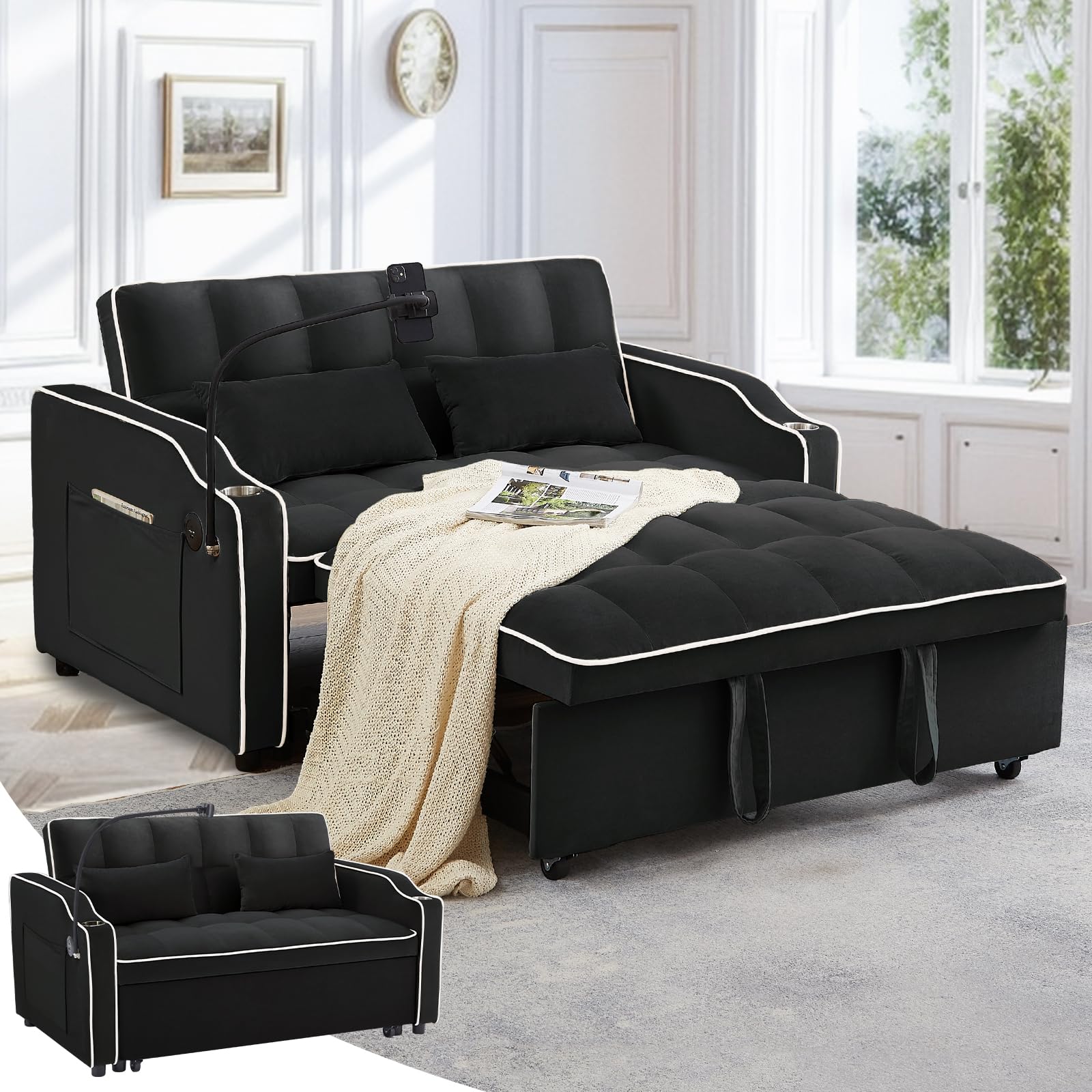 Skepphlay 3 in 1 Convertible Sofa Bed, Pull Out Couch with 3 Level ...