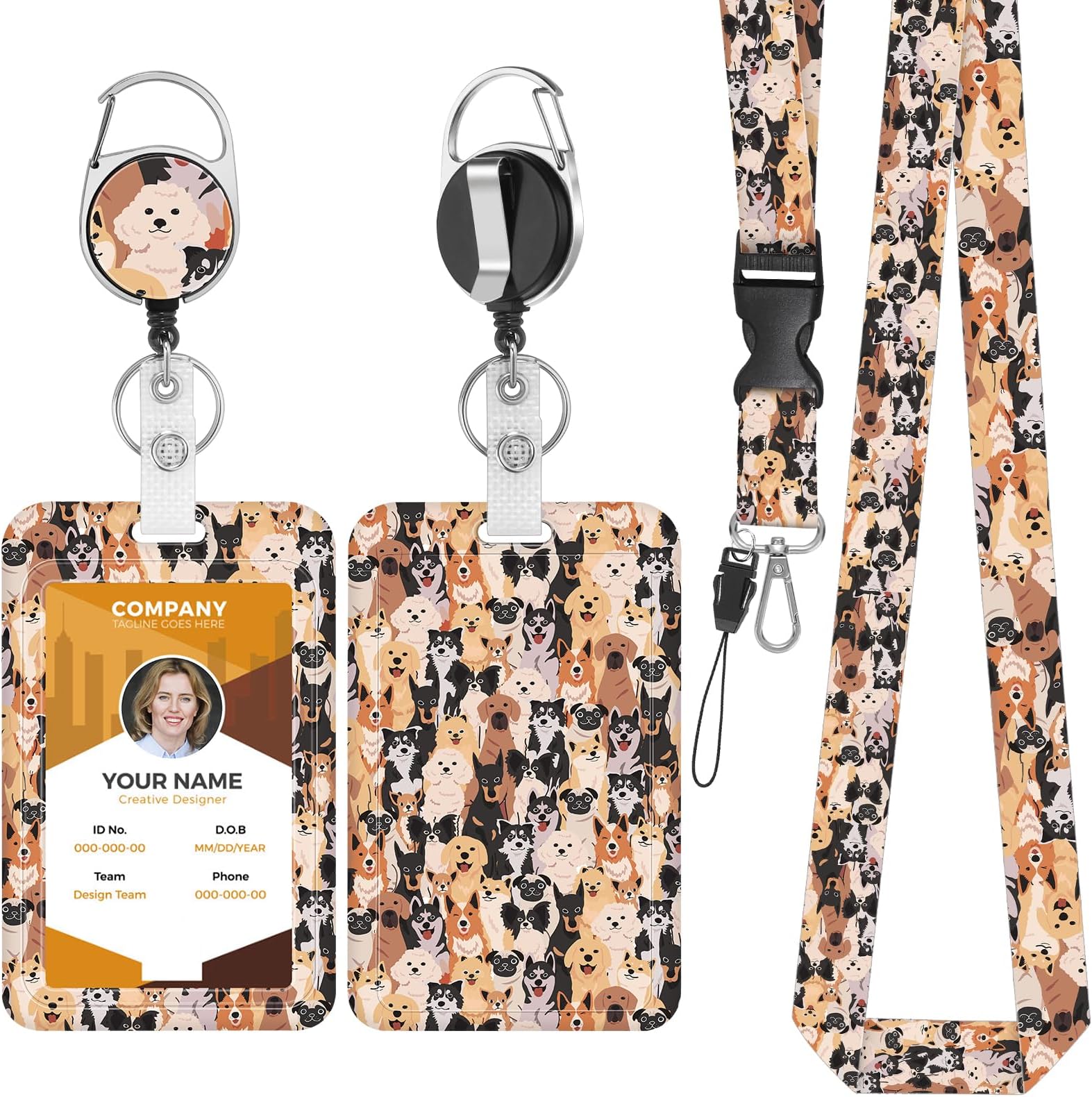 4 Sets Paw Dog Print Lanyard Dog Pattern Neck Strap Lanyard with Badge ...