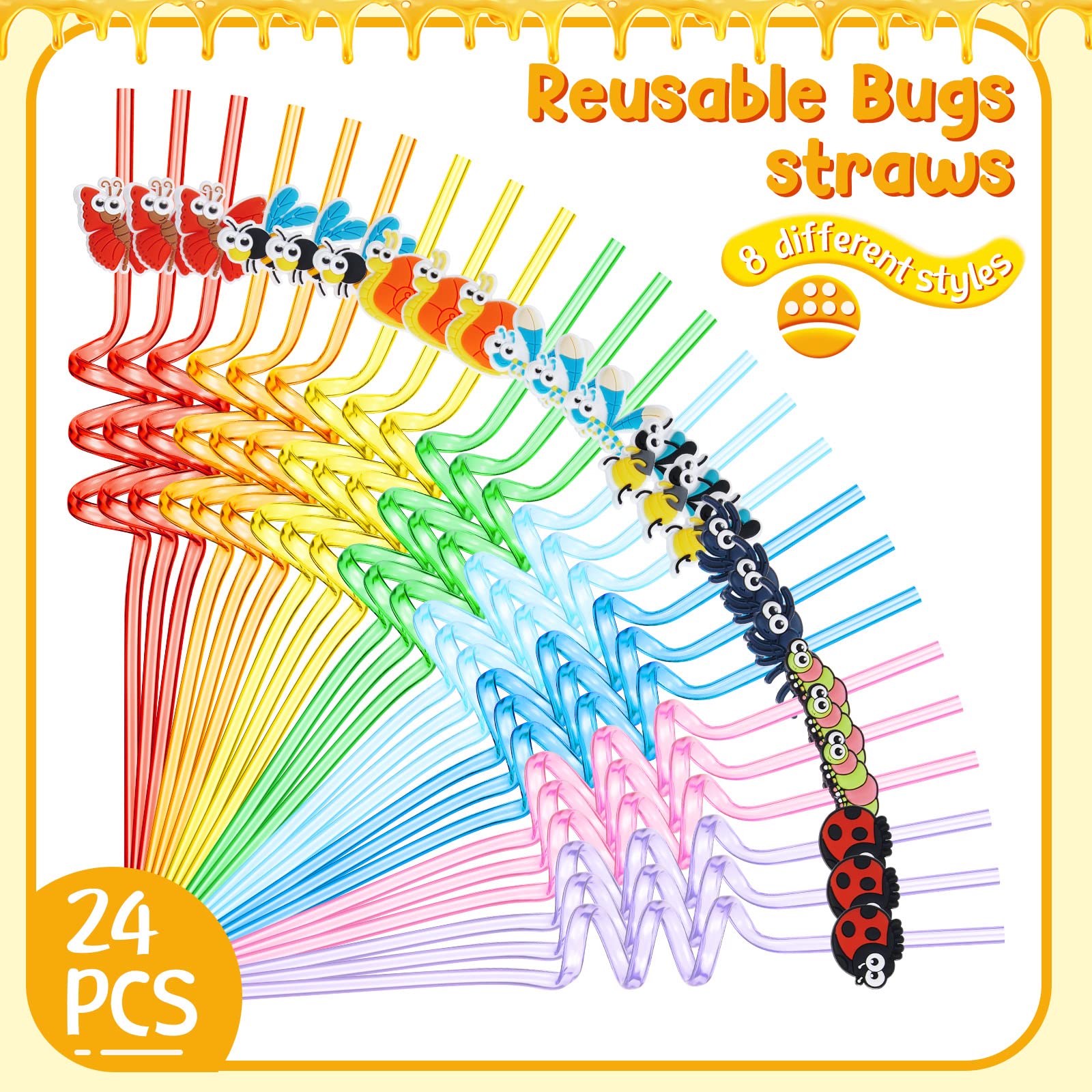 Snapklik.com : 24 Pieces Bug Party Favors Reusable Plastic Straws ...