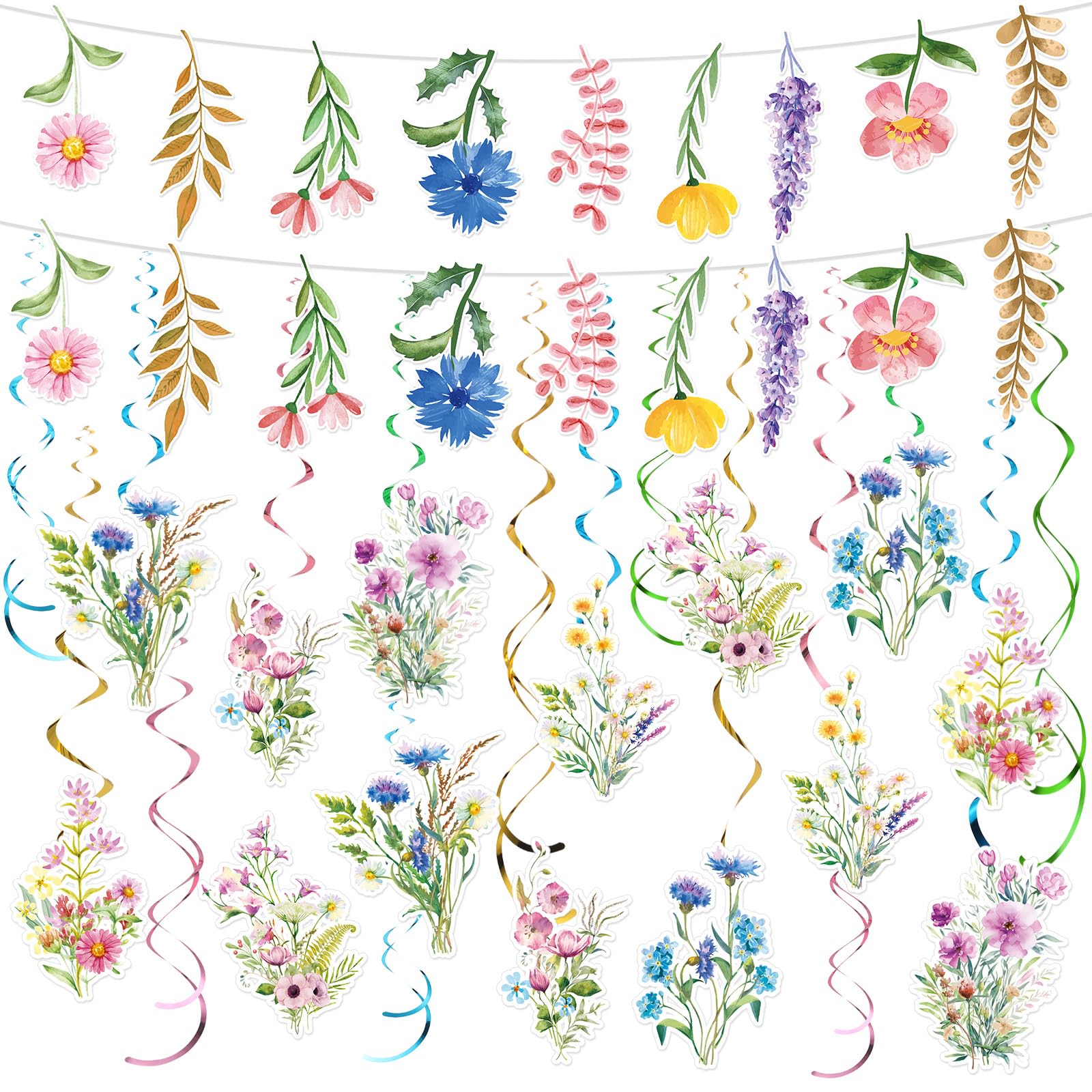 Amazon.com: Clabby 21 Pcs Flower Hanging Swirl Decoration Wildflower ...