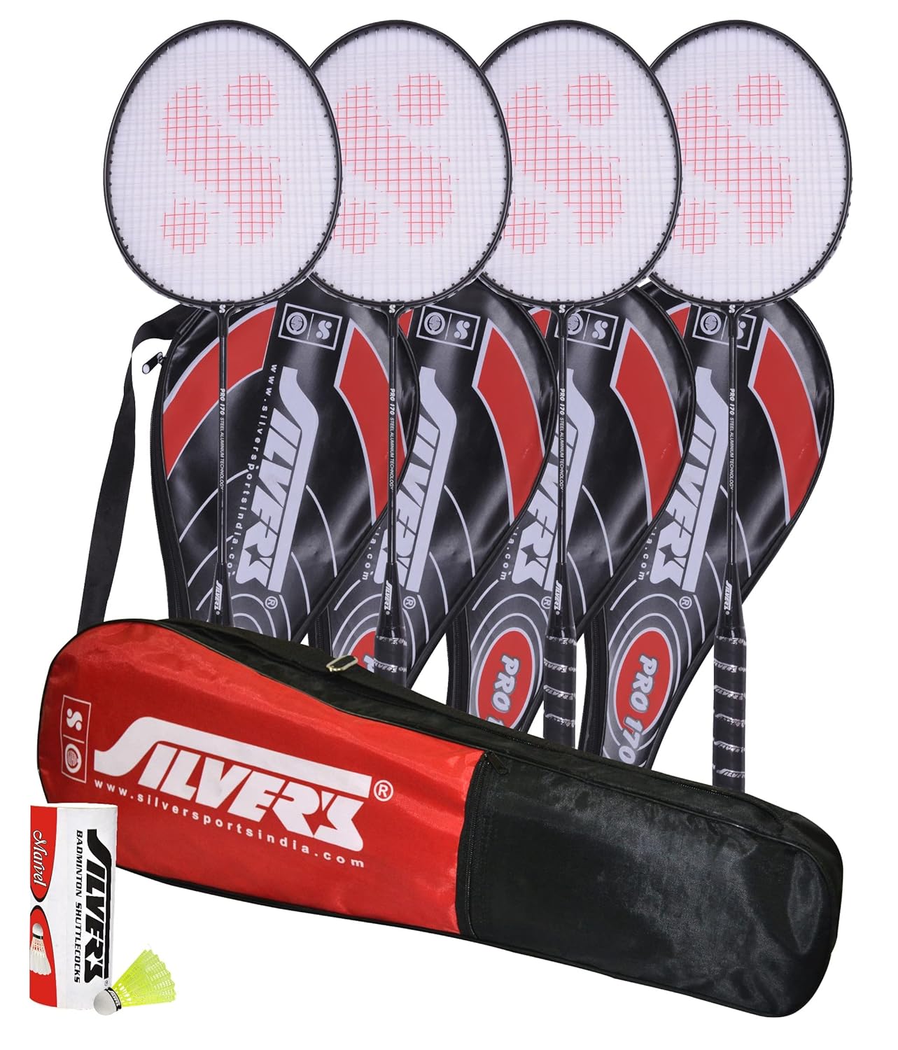 Silver's Pro-170 Combo 5 (4 Badminton Rackets with 3/4 Covers,3 Plastic ...