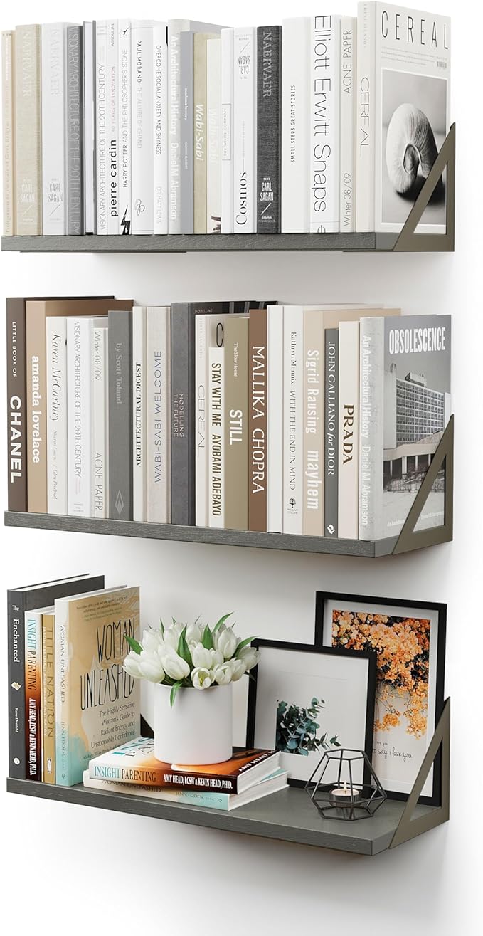 CASSA TOKO Wall Mounted Floating Book Shelves for Wall Set of 3, Shelf ...