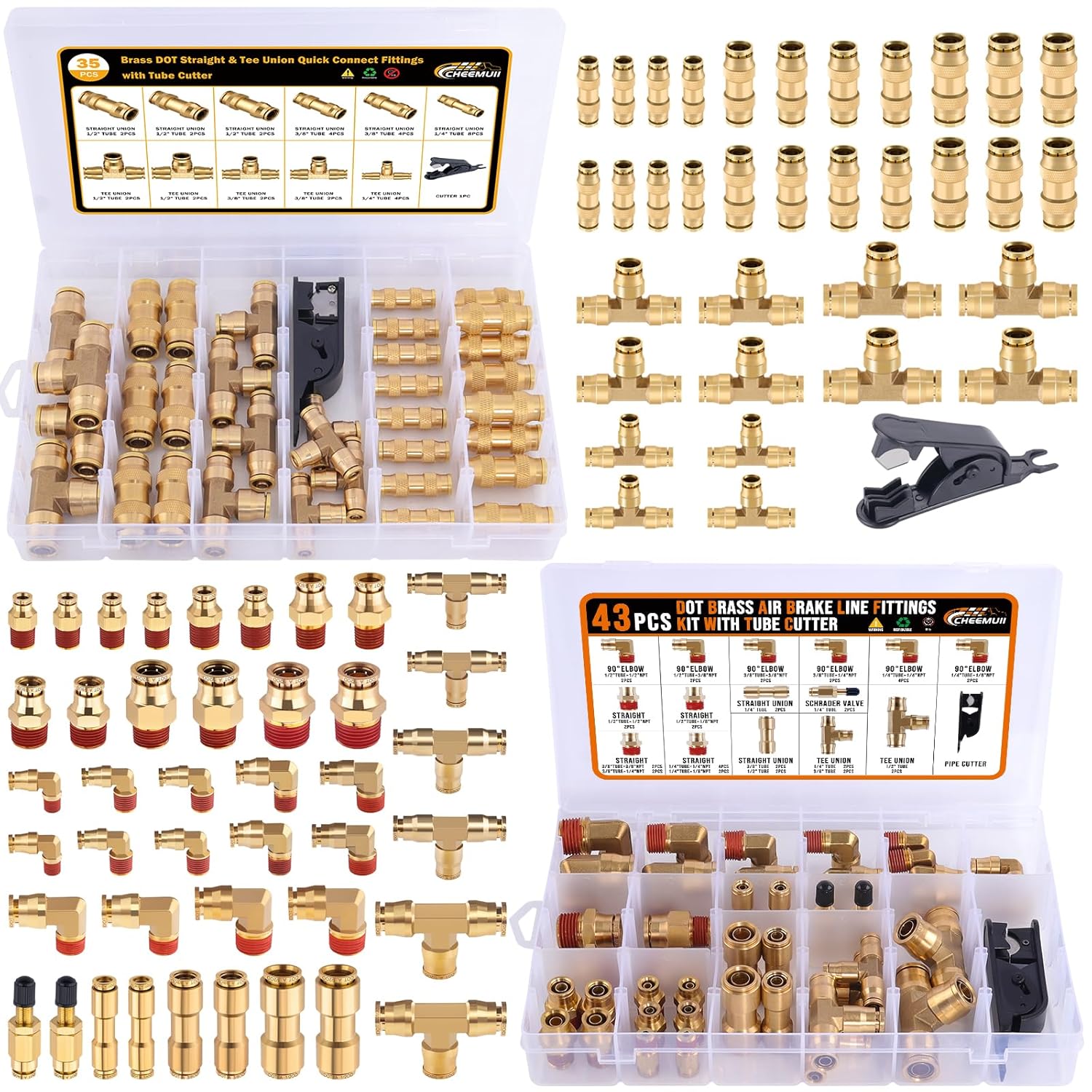 CheeMuii 78 Pcs Brass DOT Air Line Fittings Kit Push Lock DOT Air ...