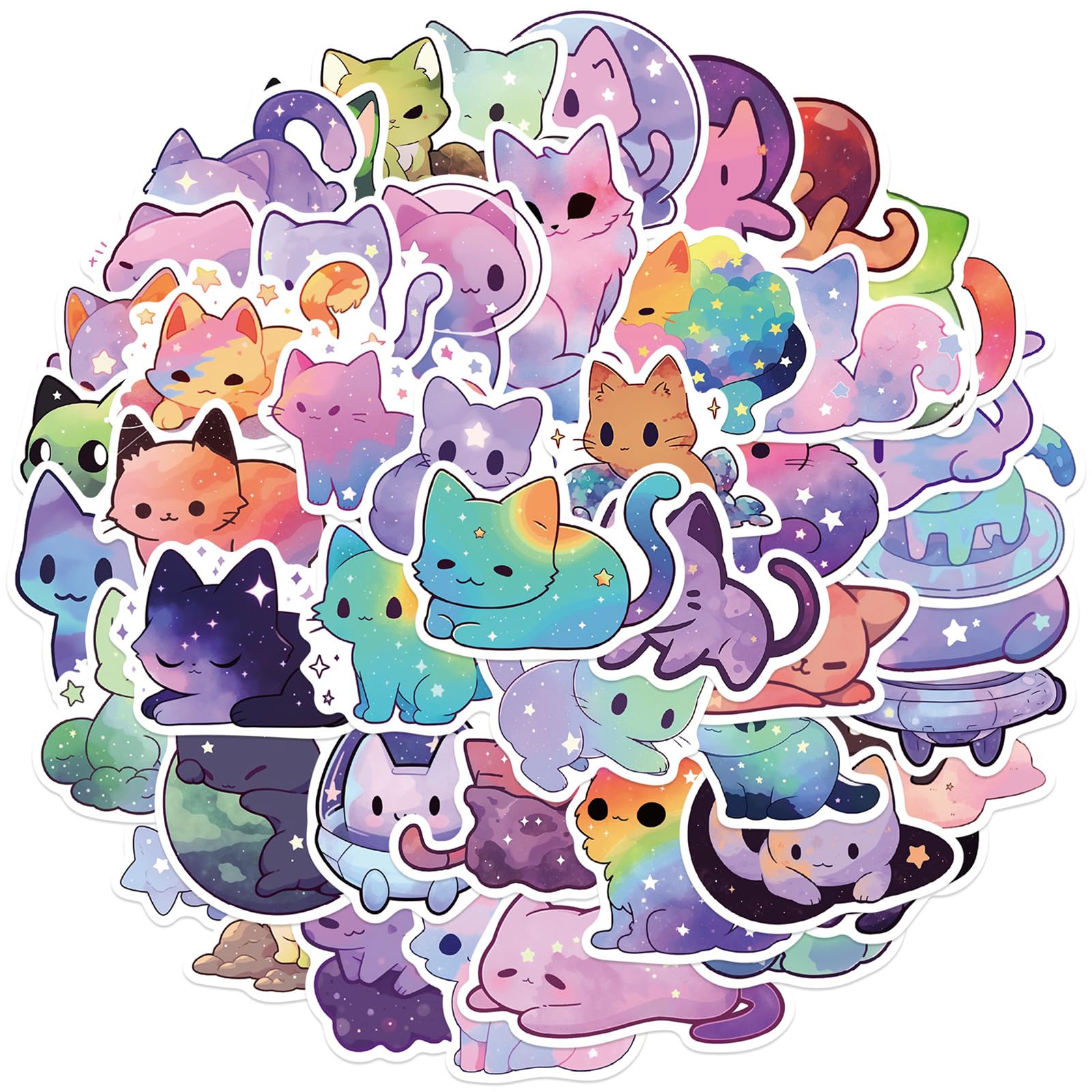 Amazon.com: 50Pcs Fantasy Starry Sky Cat Stickers Pack Cute Rainbow ...