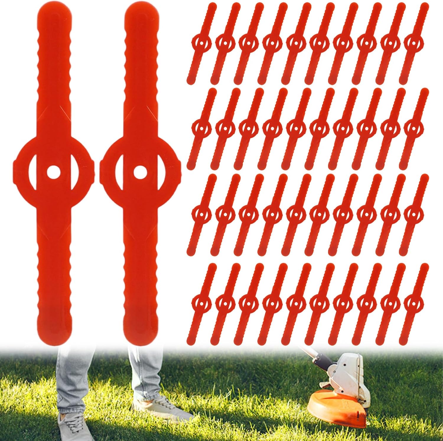 KeyQueen 50 Pcs Plastic Grass Trimmer Blades, Garden Mower Replacement ...