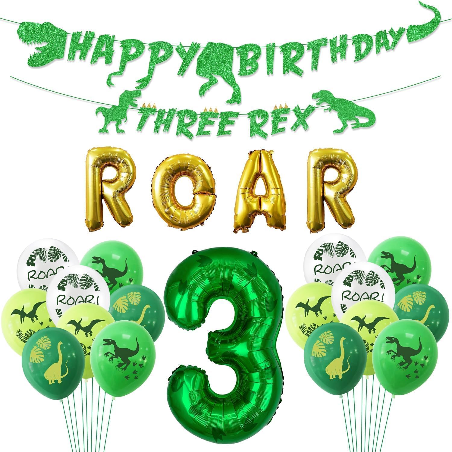 Amazon.com: Dinosaur 3rd Birthday Decorations, Banner, Roar Balloons ...