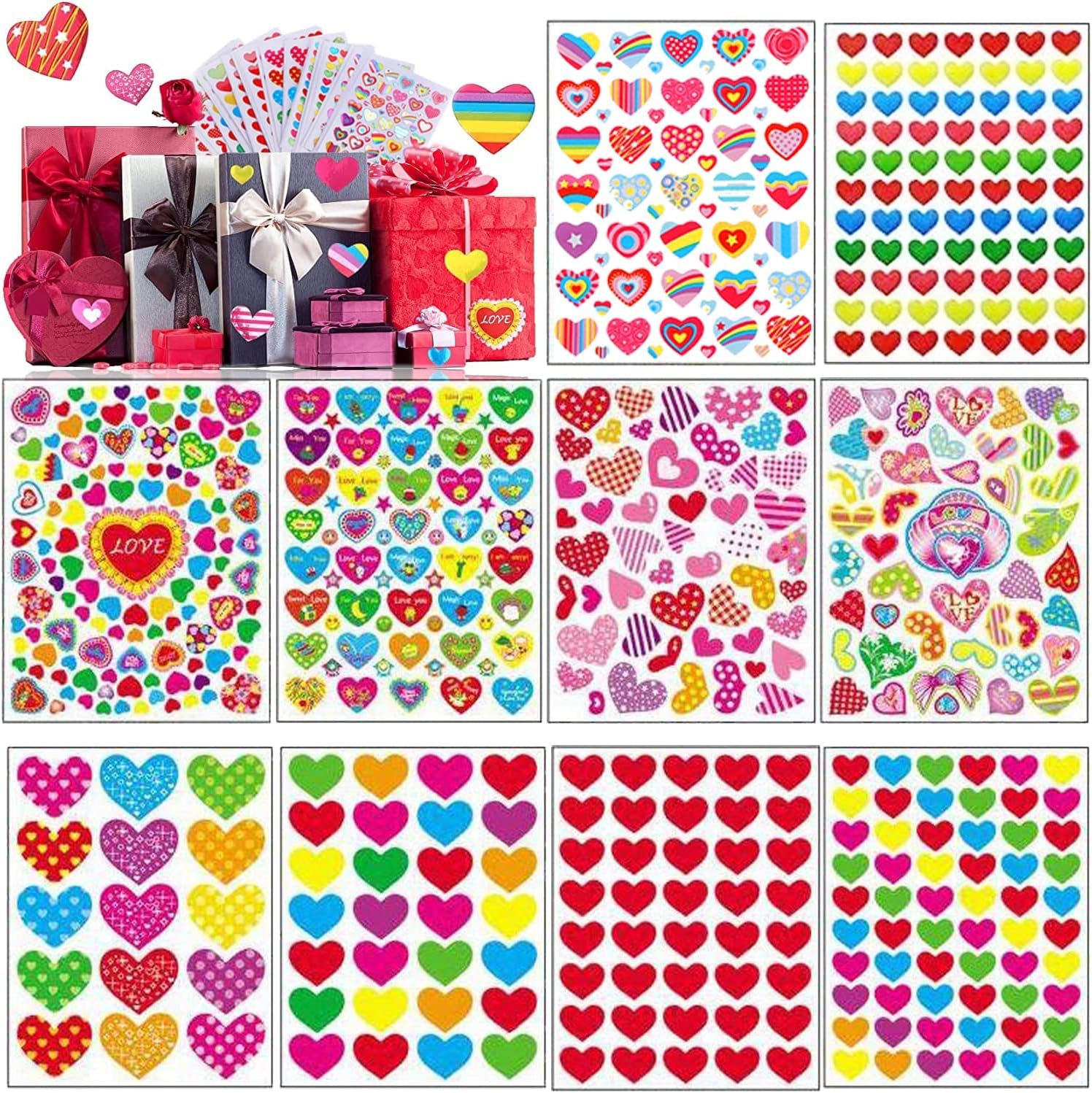 Amazon.com: 120 Sheets Valentine Heart Stickers for Kids, Valentines ...