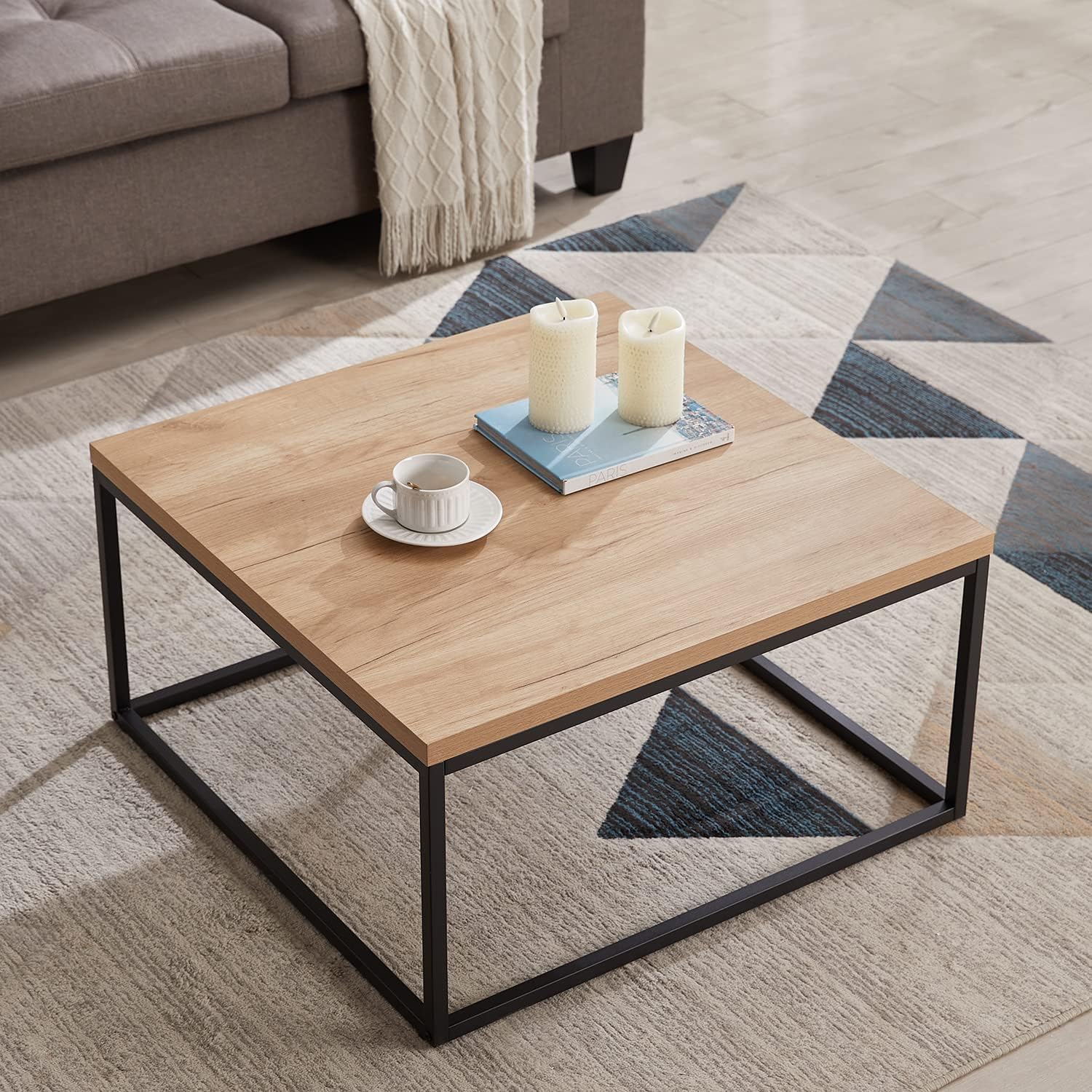 Amazon.com: Pvillez Wooden Coffee Table, 31.5" Square Center Table with ...