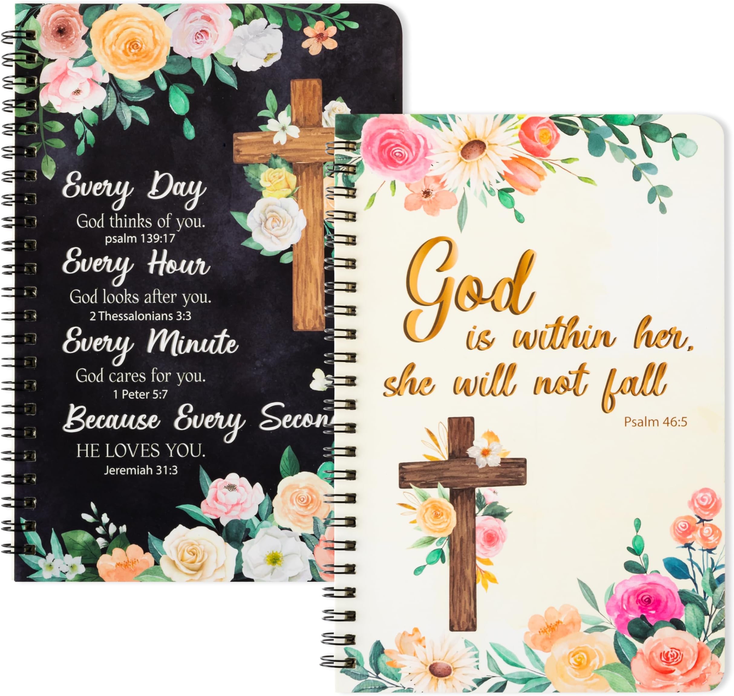Amazon.com : Xqumoi 2Pack A5 Floral Cross Religious Spiral Notebooks ...