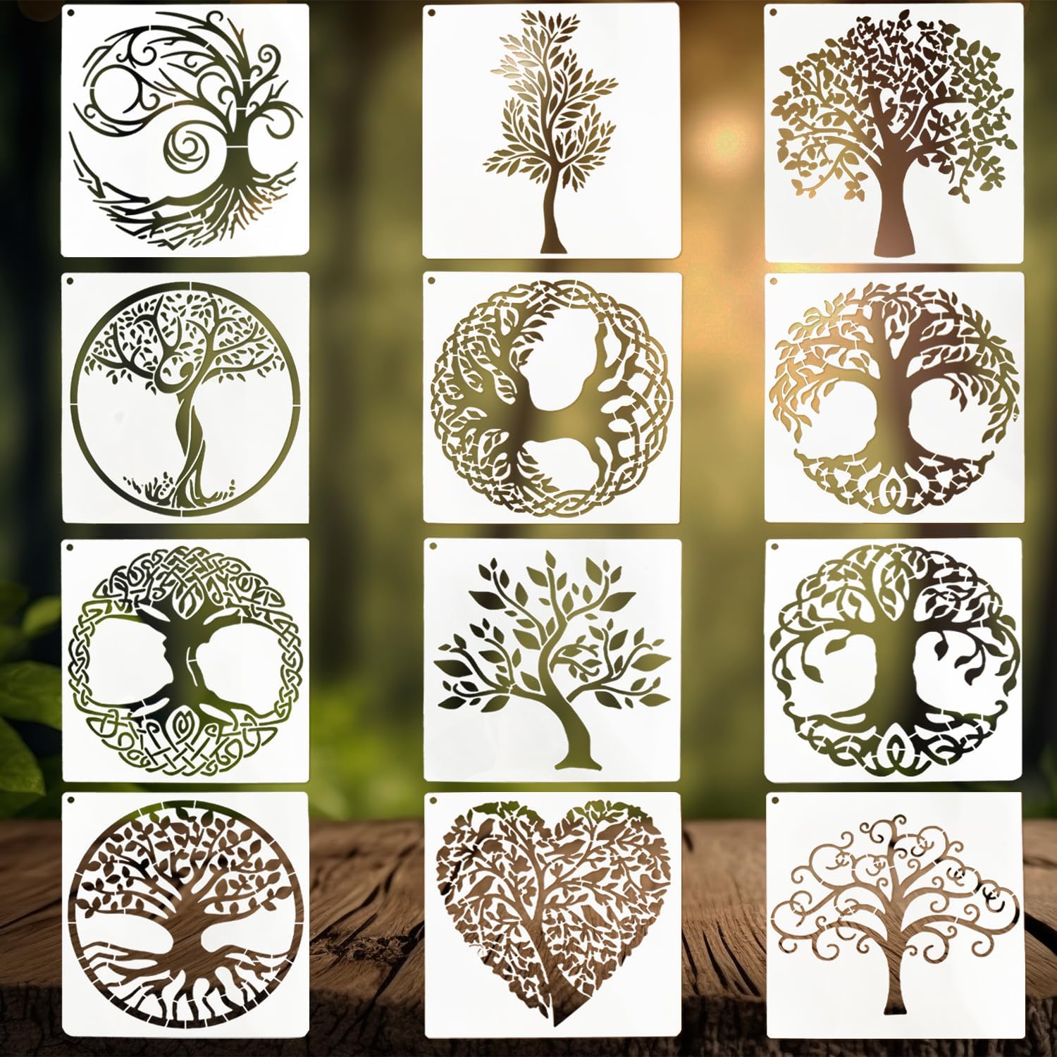 Tree Stencils, 12 Pcs Stencils for Crafts Reusable Tree of Life ...
