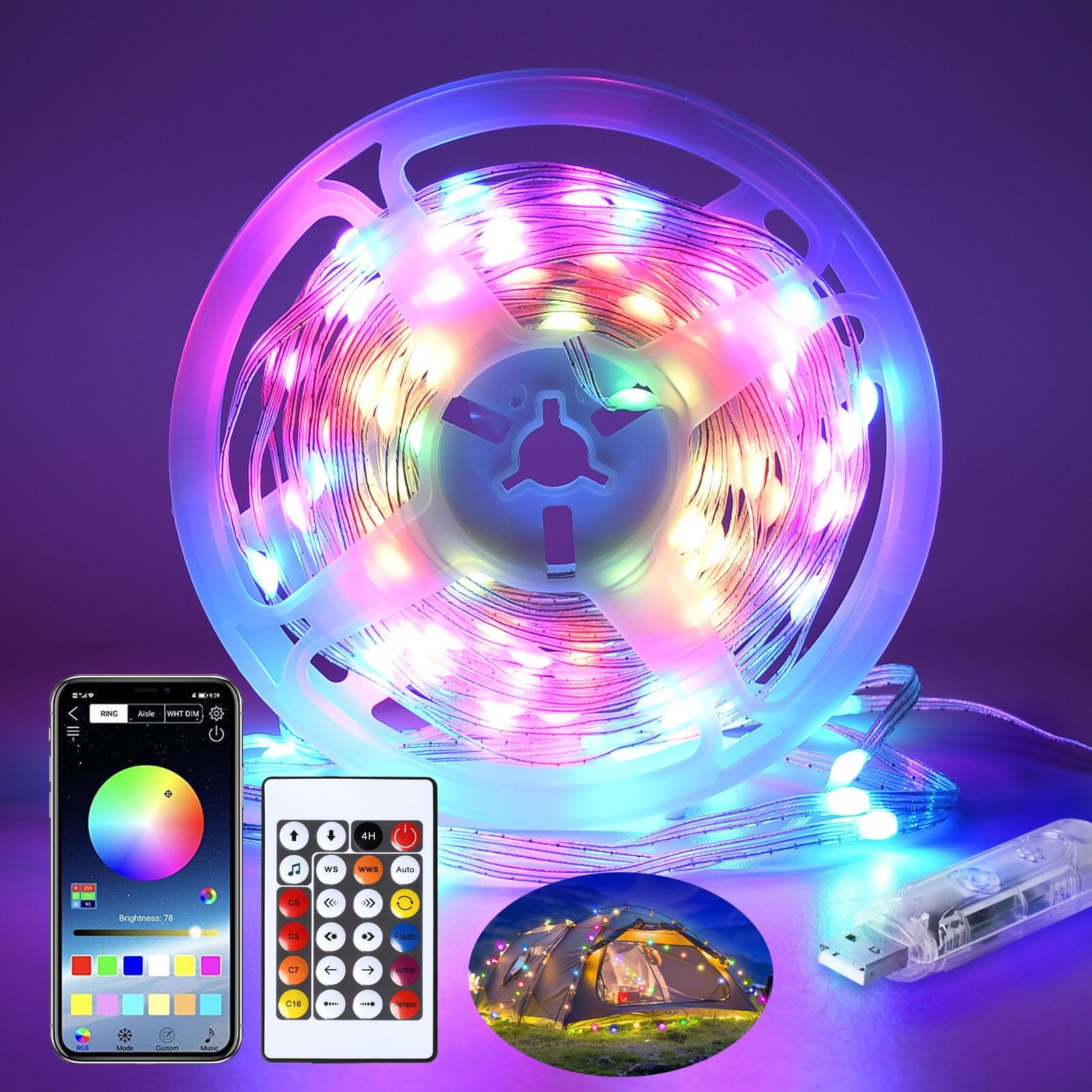 TOUSHII RGBIC Smart Fairy Lights 10M 100 LED String Lights, USB Powered ...