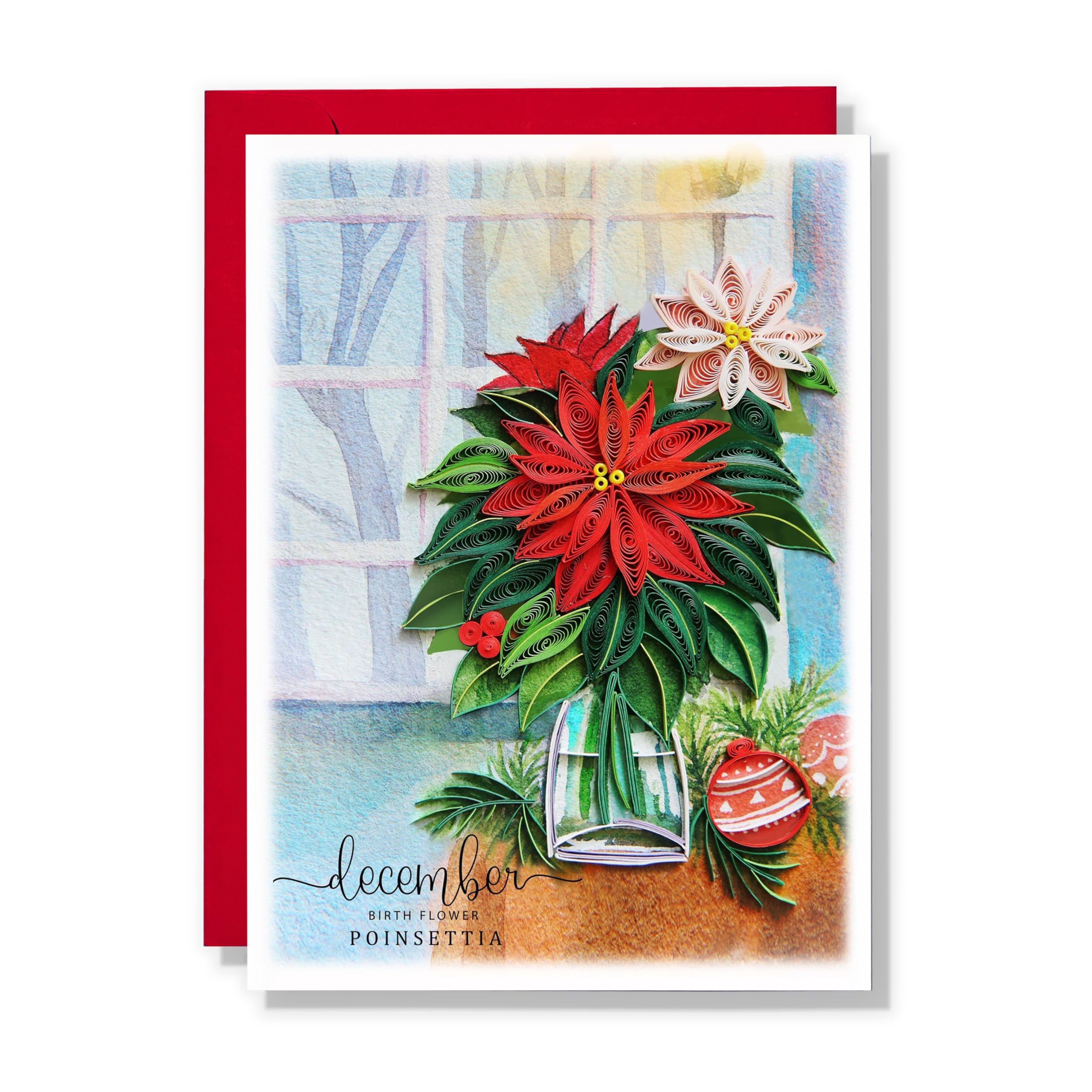 Amazon.com : TUMYBee December Flower Birthday Card, Poinsettiafor ...